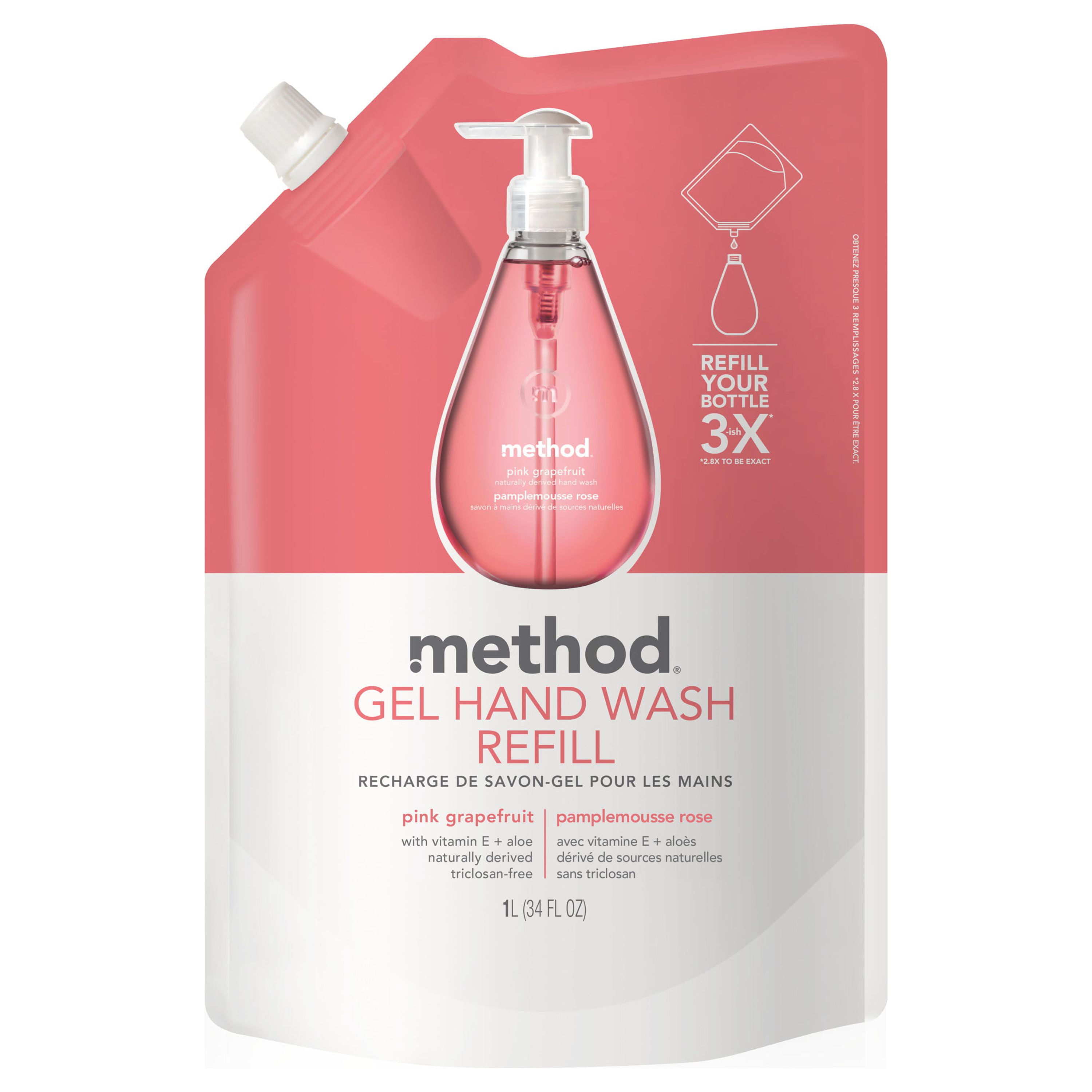 Method Gel Hand Soap Refill, Pink Grapefruit, 34 Ounce - Walmart.com