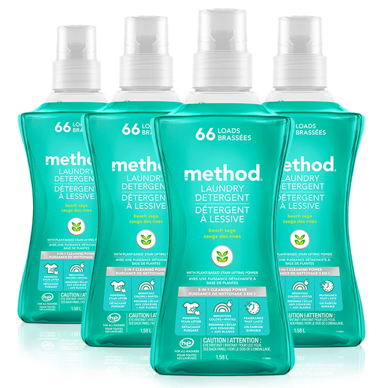 method Liquid Laundry Detergent, Beach Sage Scent, 53.5 Fl Oz Pack of 4 ...