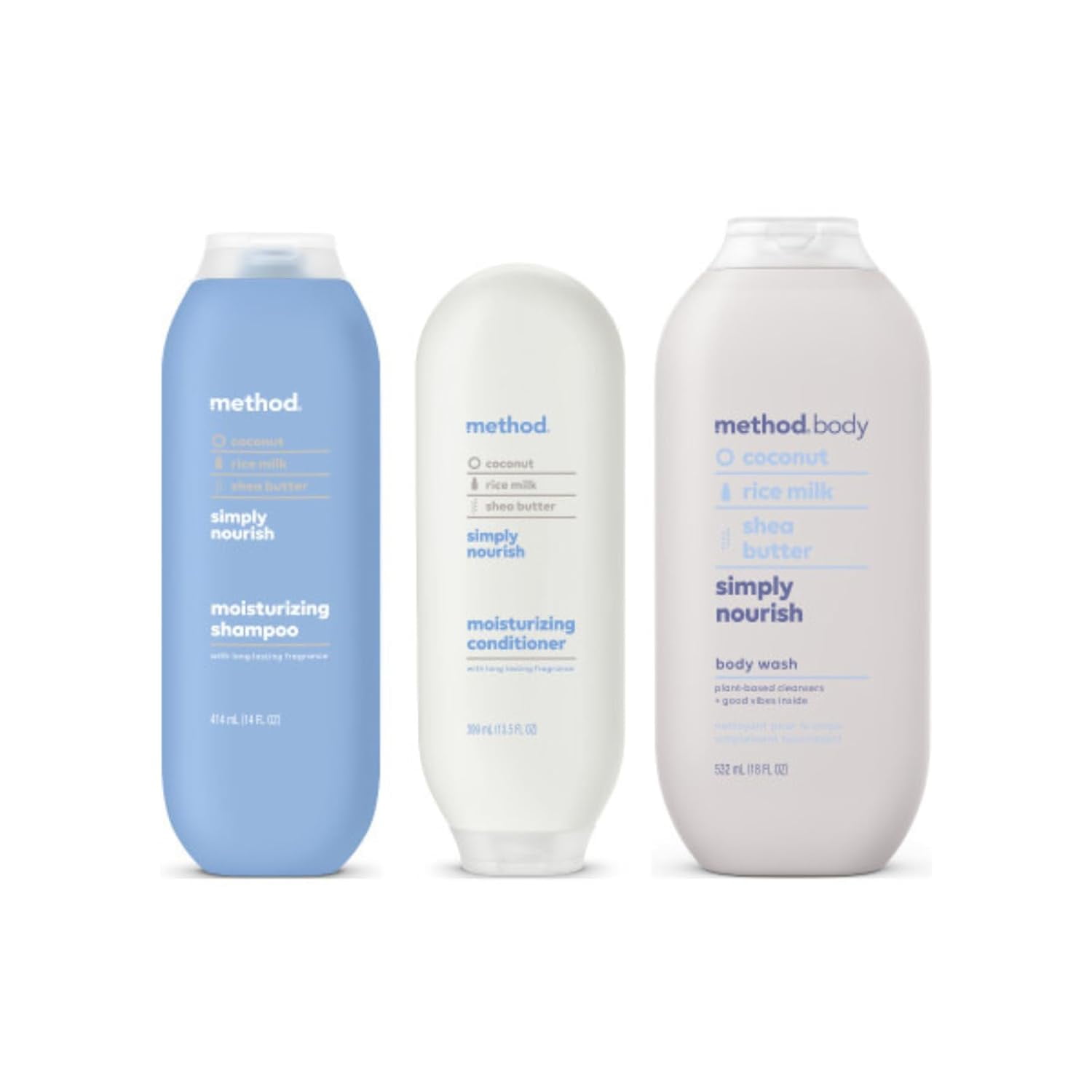 Method Simply Nourish Shampoo, Conditioner, and Body Wash Set (Variety ...