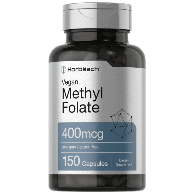 Methyl Folate 400 mcg | 150 Vegan Capsules | For Men and Women | by Horbäach - Walmart.com