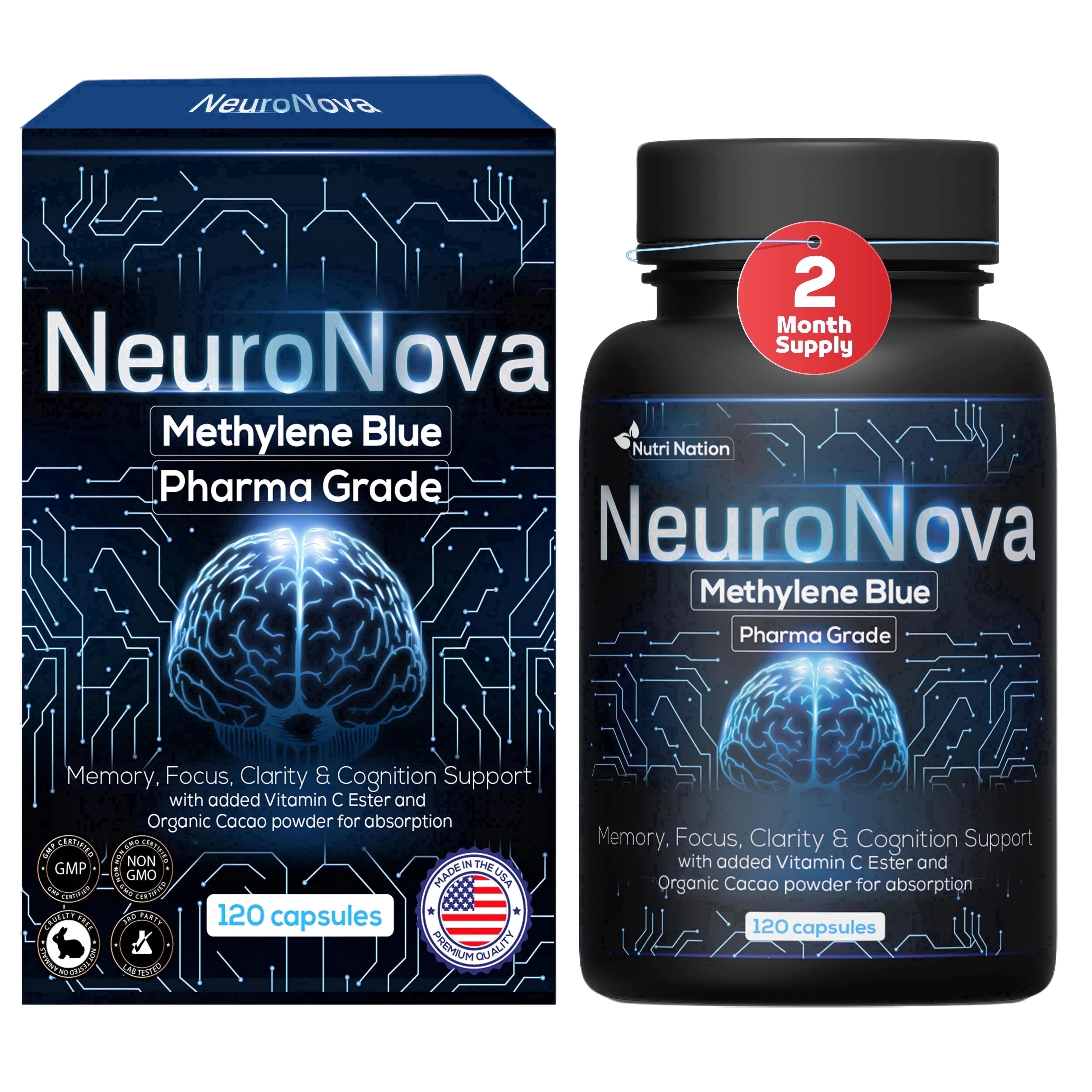 Neuro Nova Methylene Blue Capsules, USP Pharmaceutical Grade, 120 Count ...