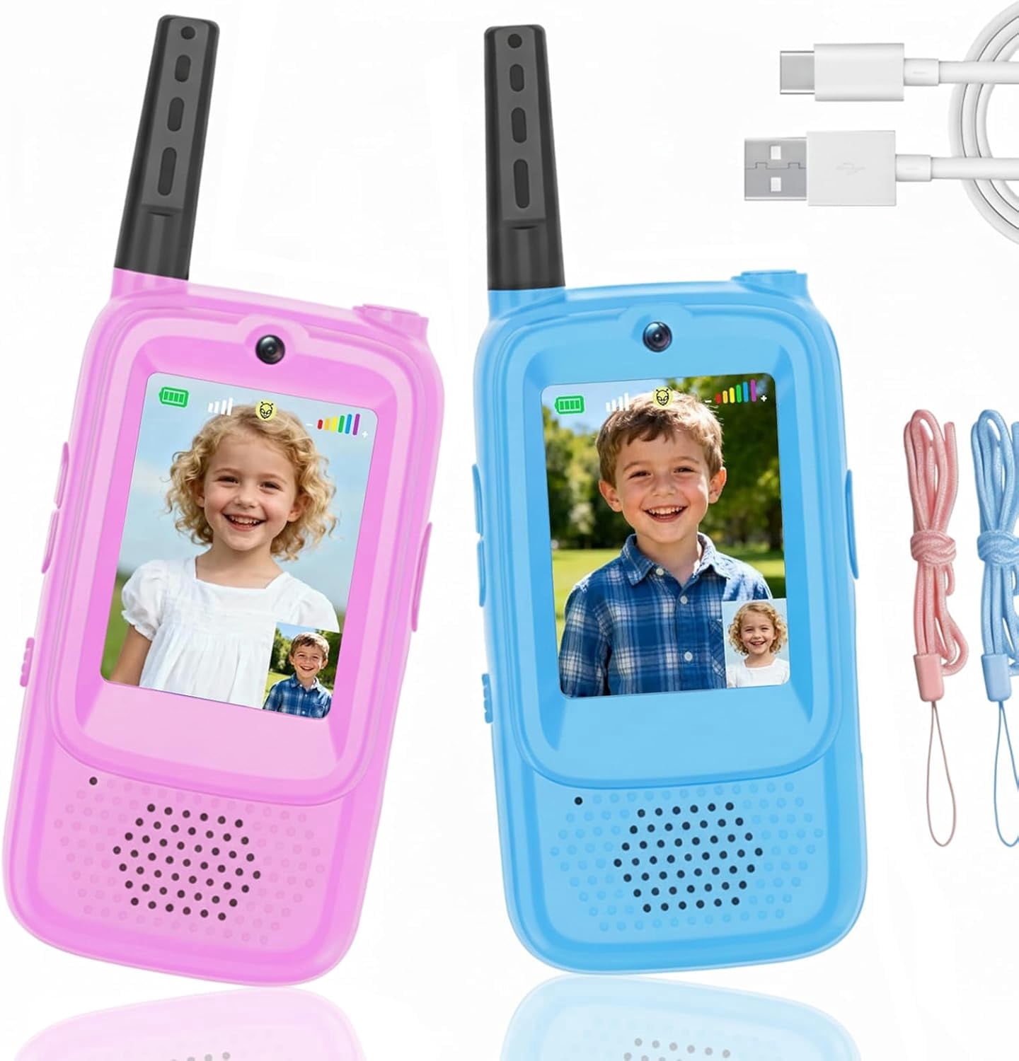 Metiyea Video Walkie Talkies for Kids, 2-Pack Rechargeable Walkie ...