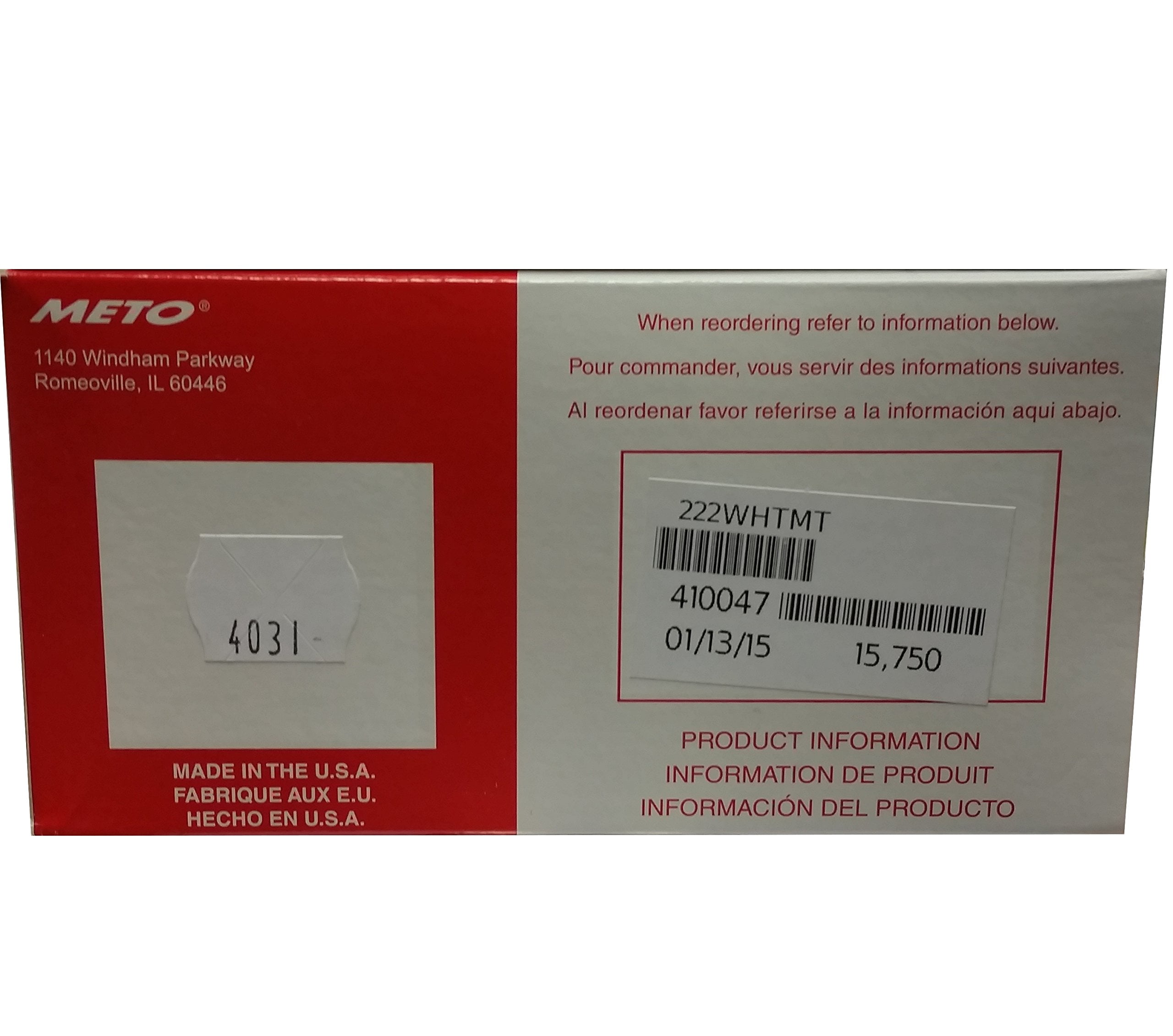 Meto 2200/2 White MPTP Labels (15.75m) for 13.22, 14.22, 15.22 ...