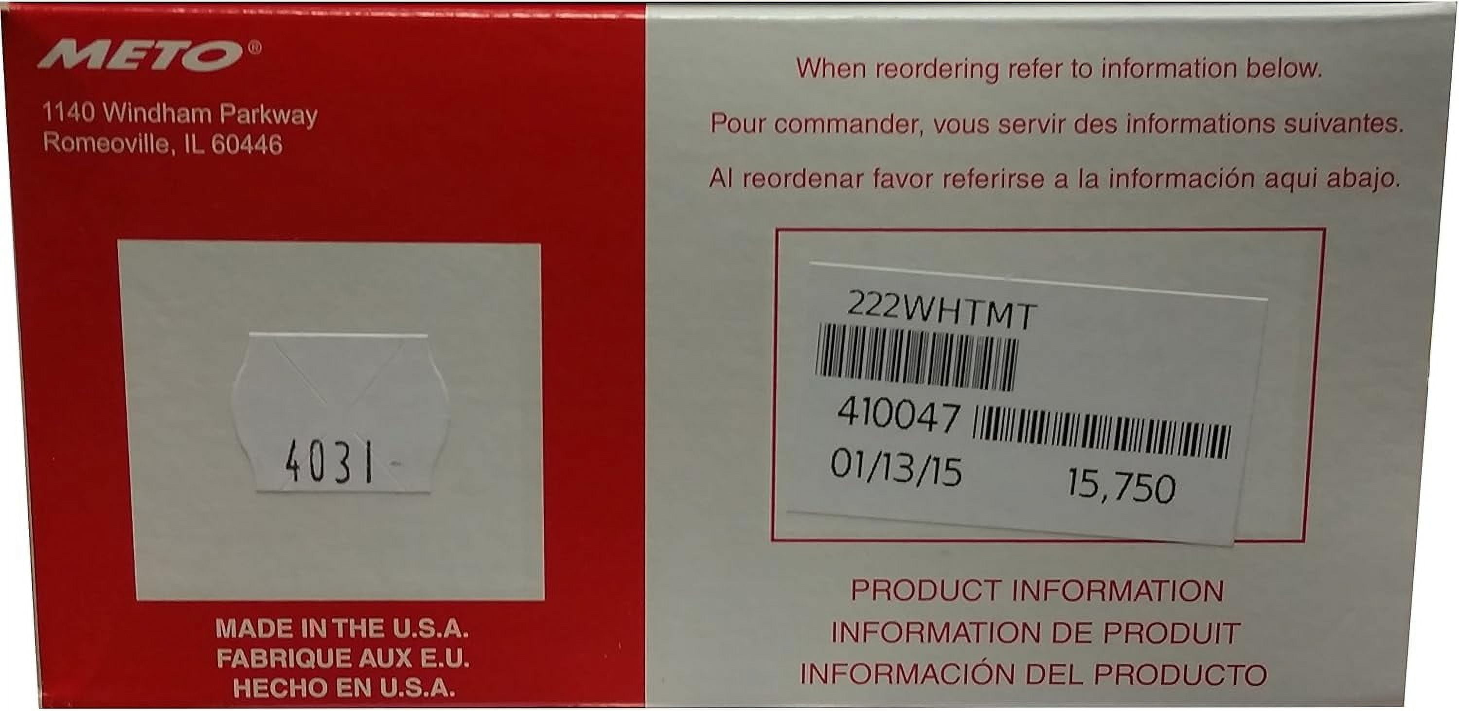 Meto 2200/2 White MPTP Labels (15.75m) for 13.22, 14.22, 15.22 ...