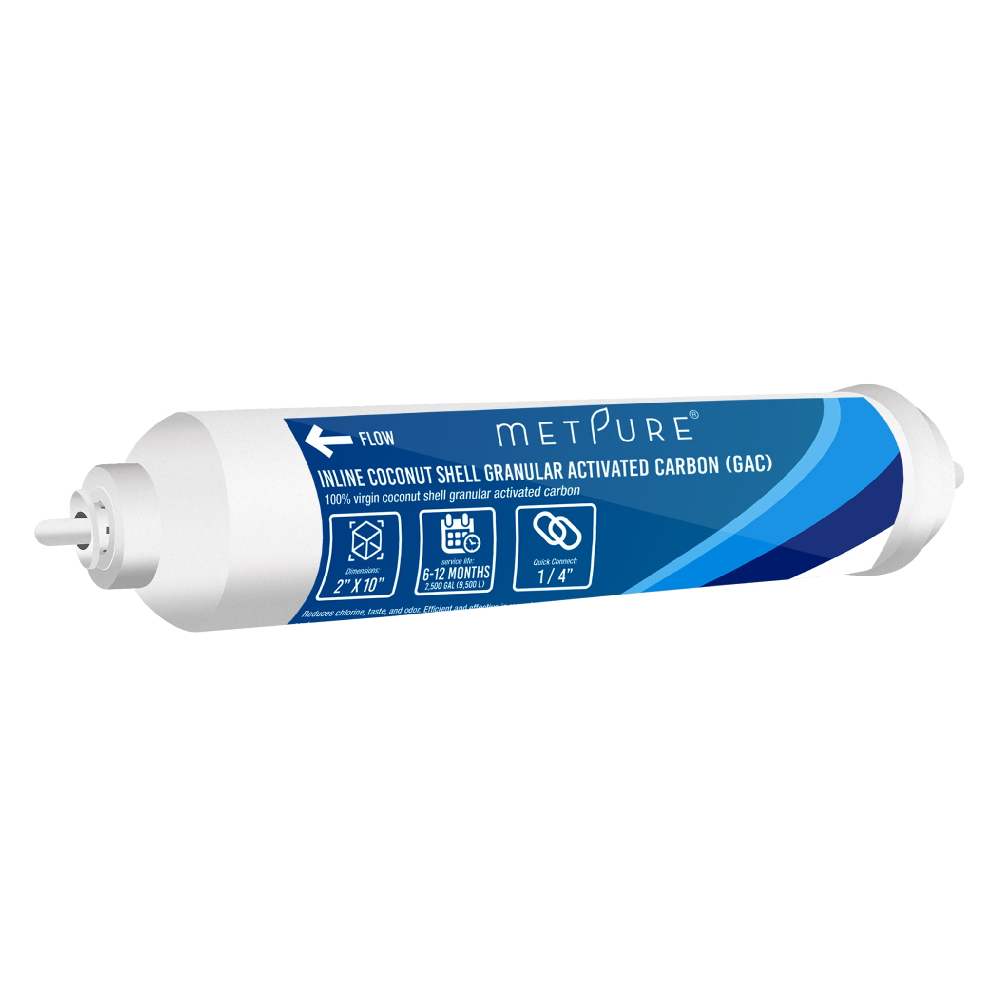 Metpure Inline Water Filter 2" x 10" Coconut Shell Post Activated ...