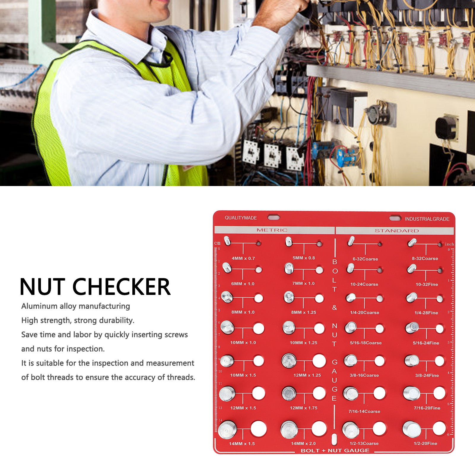 Metric Bolt Size Identifier Gauge, 28 Holes, Durable Aluminum Alloy ...