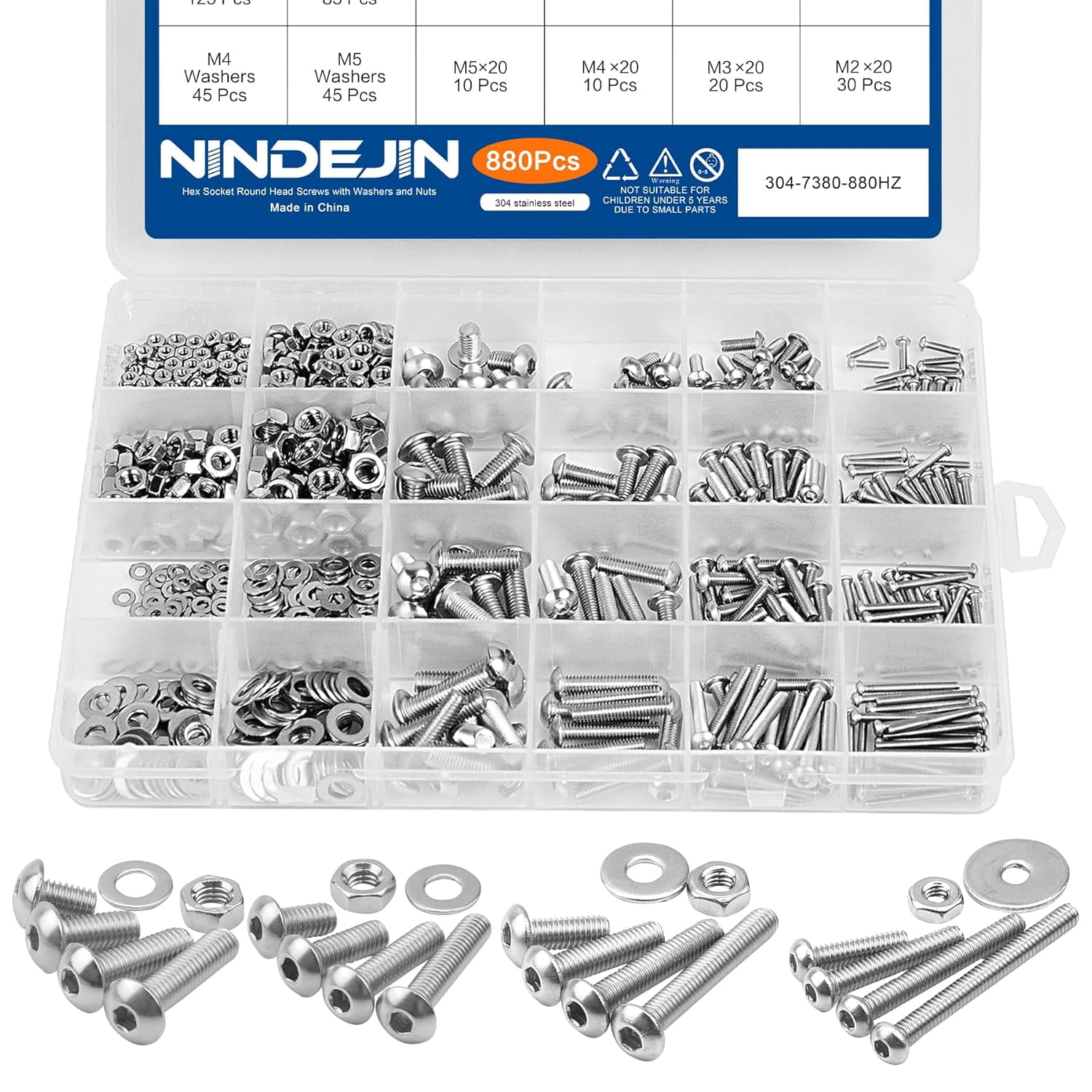 Metric Button Head Socket Cap Screw Bolts & Flat Washers & Nuts ...
