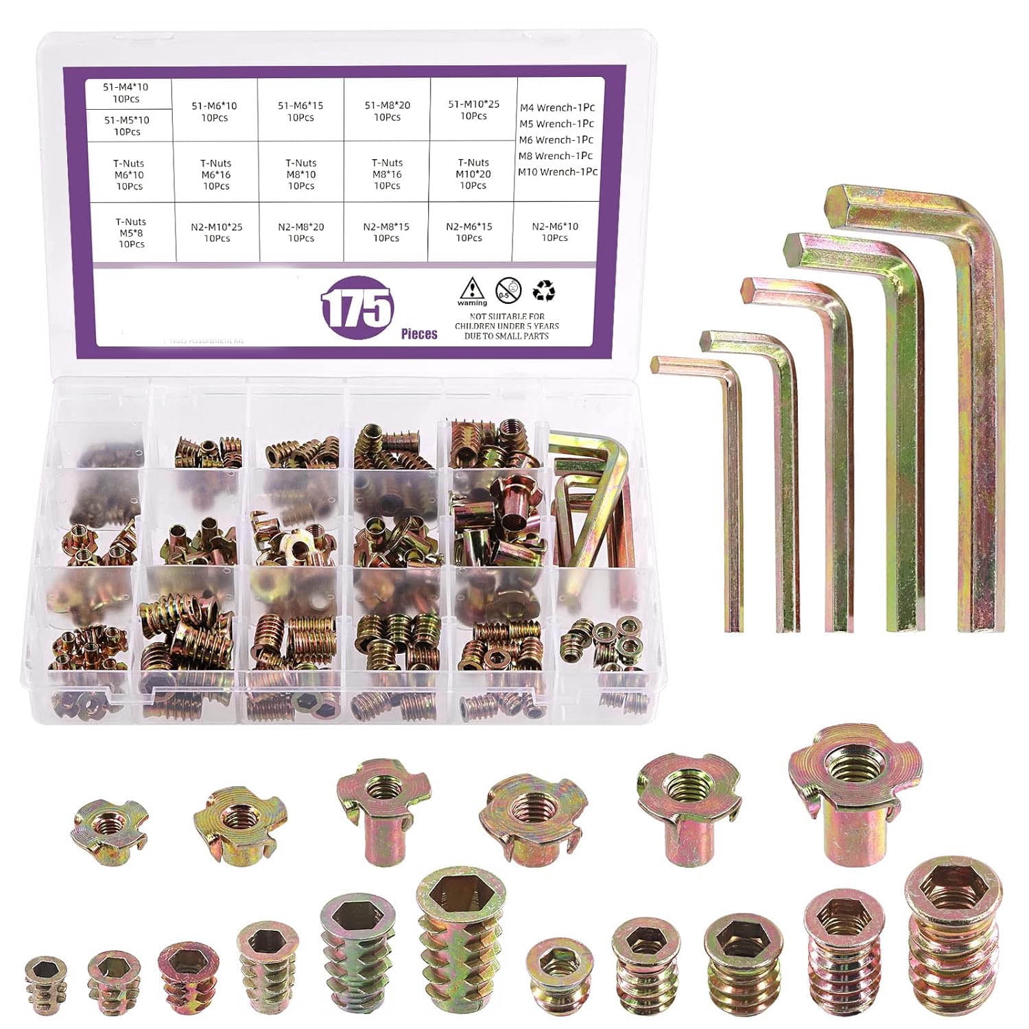 Metric Carbon Steel Zinc Plated Threaded Inserts Nuts and T-Nut Pronged ...