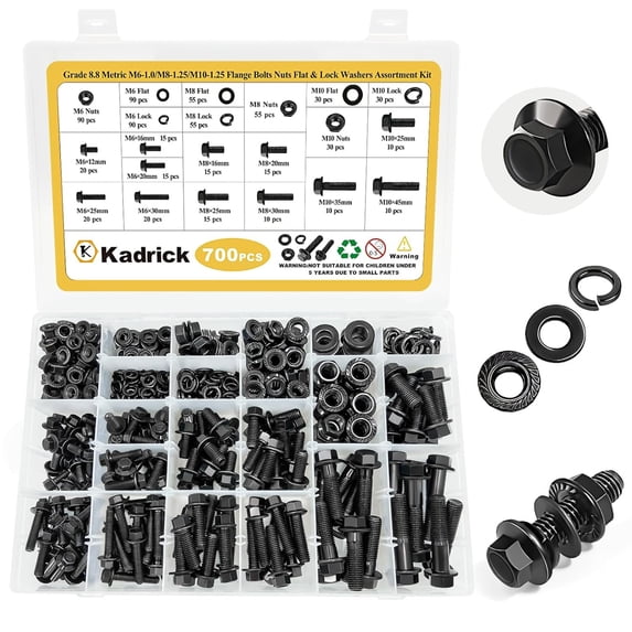 Metric Flange Bolt Assortment Kit，700Pcs M6 M8 M10 Bolt Kit,M6-1.0 M8-1 ...