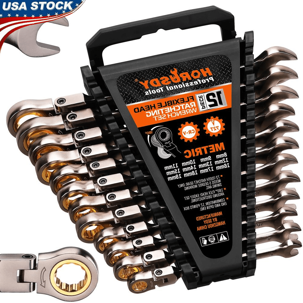 Metric Flex-Head Ratchet Wrench Set 8-19mm 72-Tooth Chrome Vanadium ...