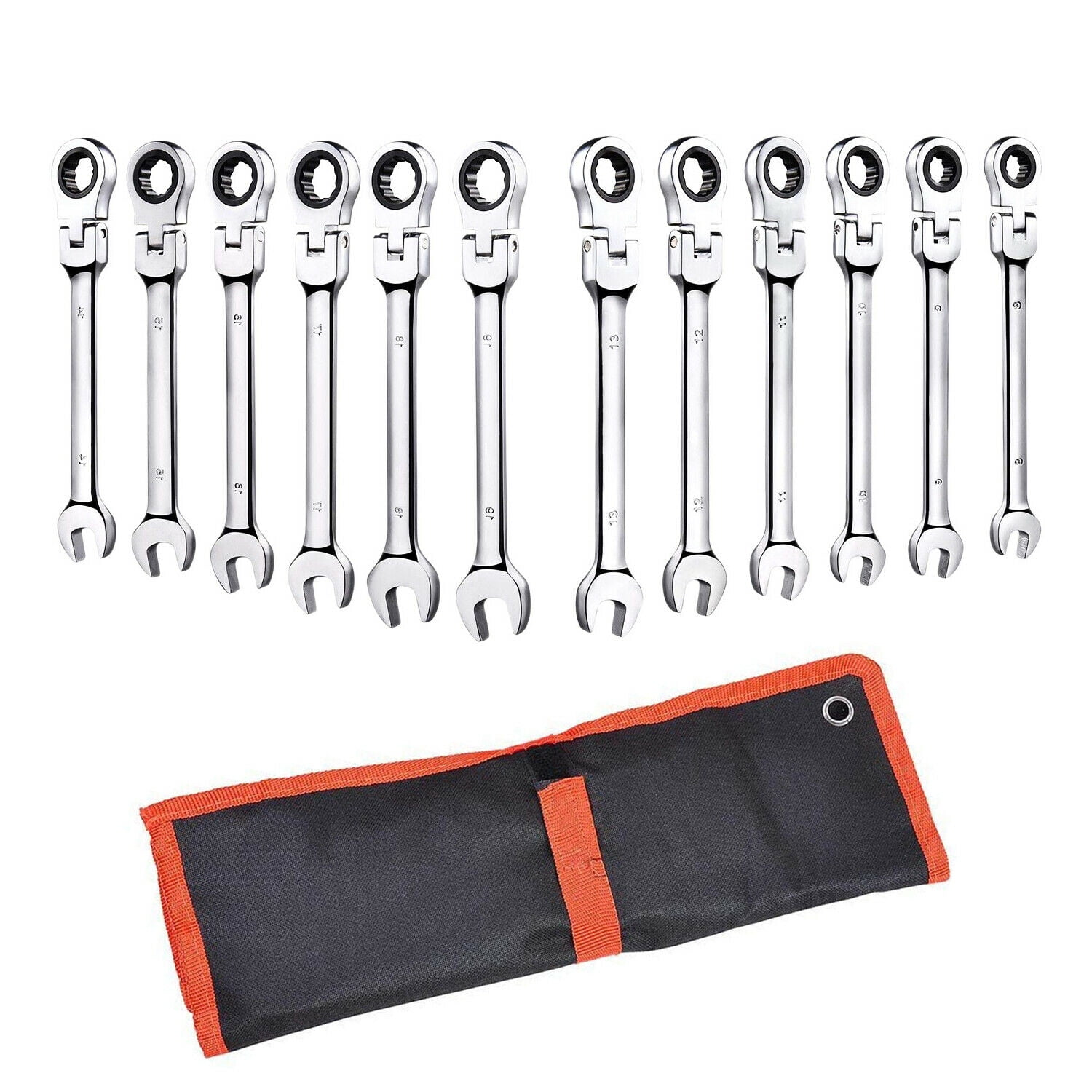 Metric Flexible Head Ratcheting Wrench Combination Spanner Tool Set ...