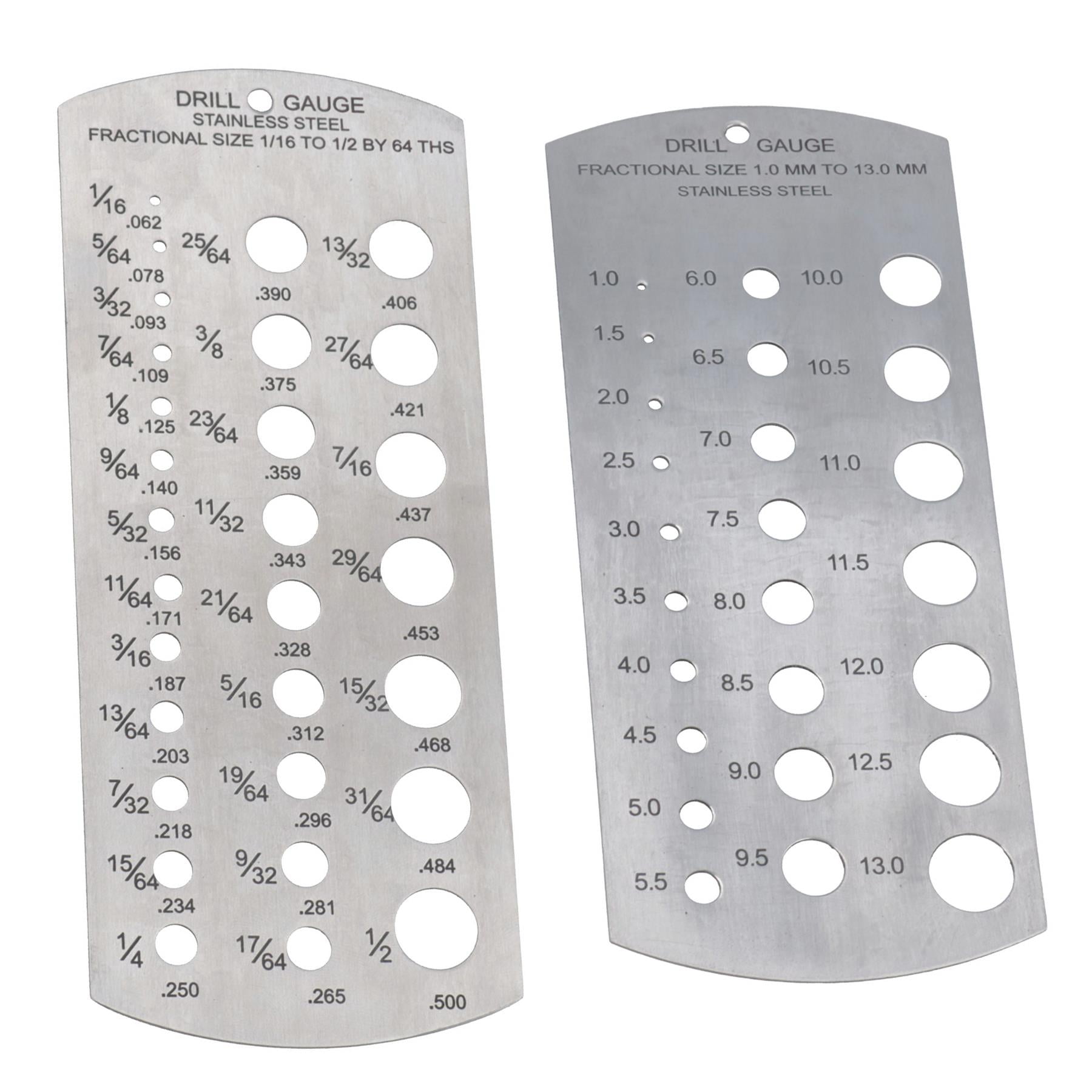 Metric & Imperial Fractional Drill Size Gauge 1 to 13mm & 1/16 to 1/2 ...
