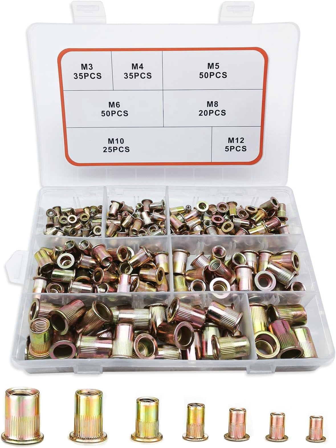 Metric Rivet Nut Kit, 220 count Rivet Nuts Assortment Kit, Rivnut Kit ...