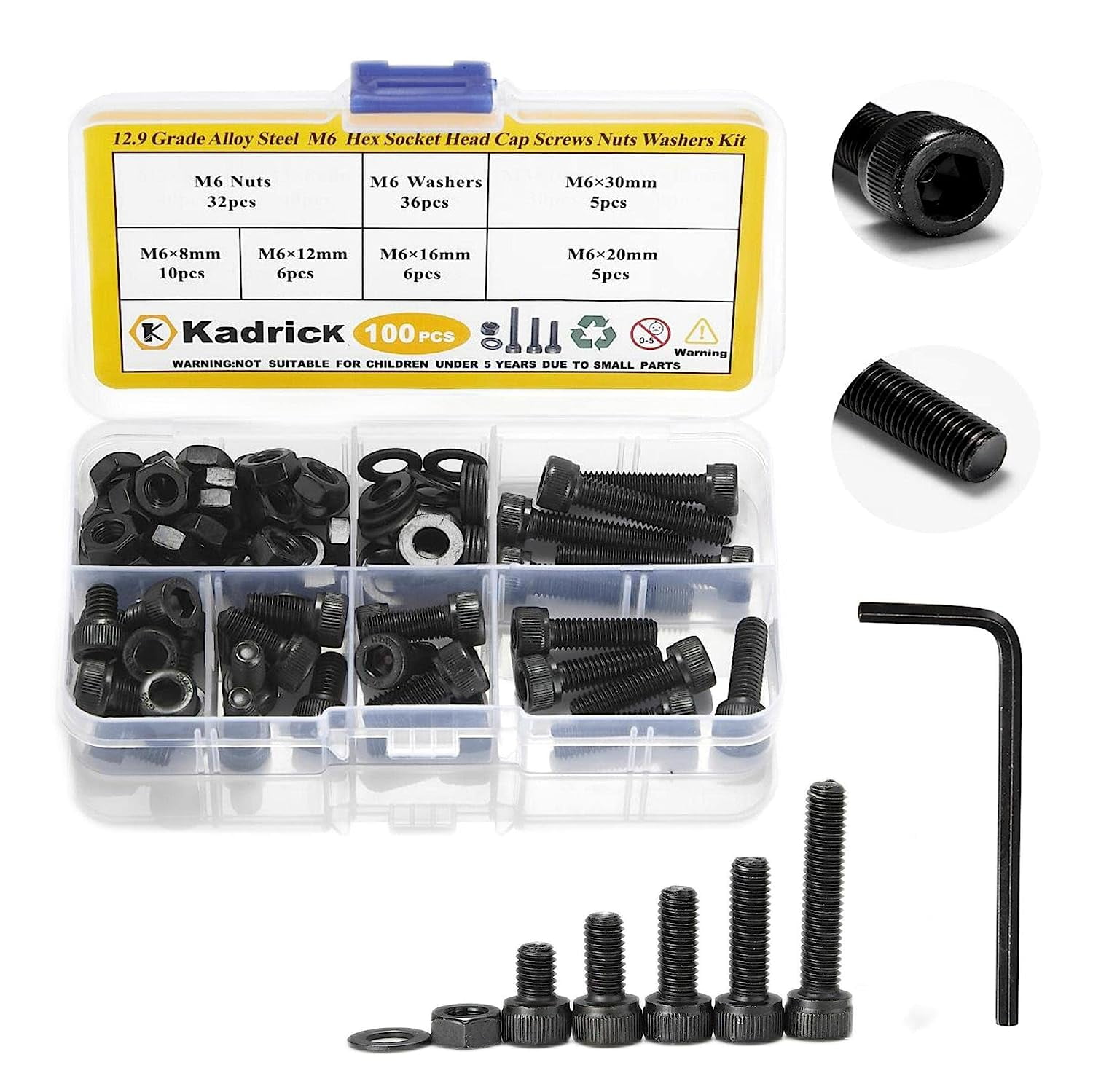 Metric Screws Assortment,100 Pcs M6 Screws,Hex Socket Head Cap Bolts,M6 ...