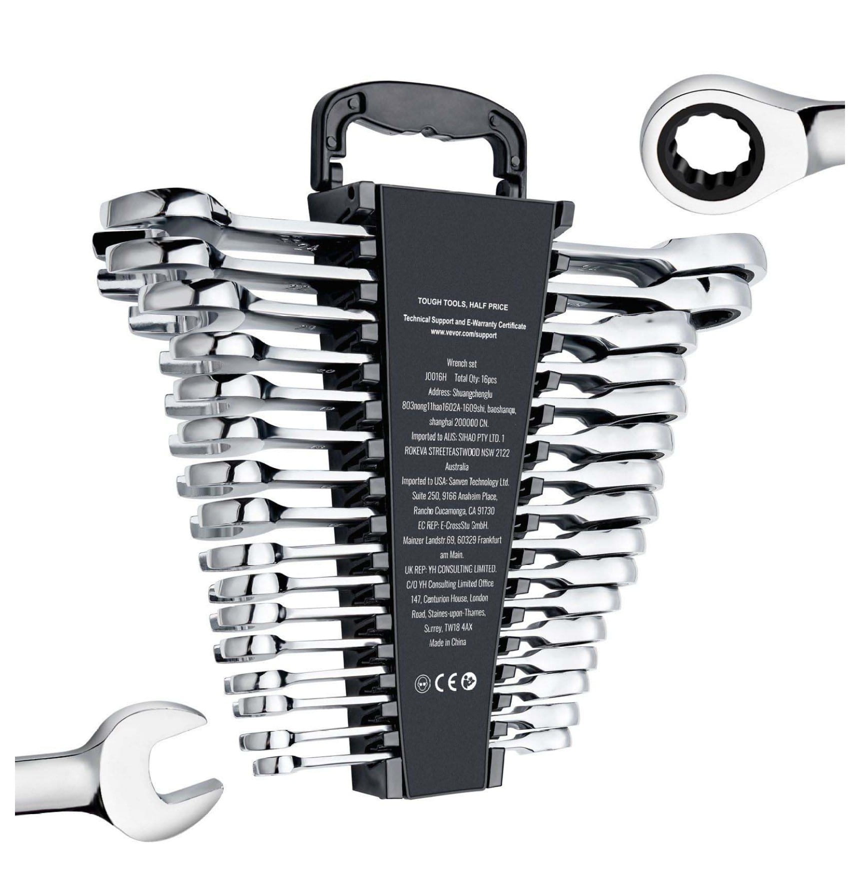 16-Piece Ratcheting Wrench Set - Metric 8-24mm, Cr-V Steel Combination ...