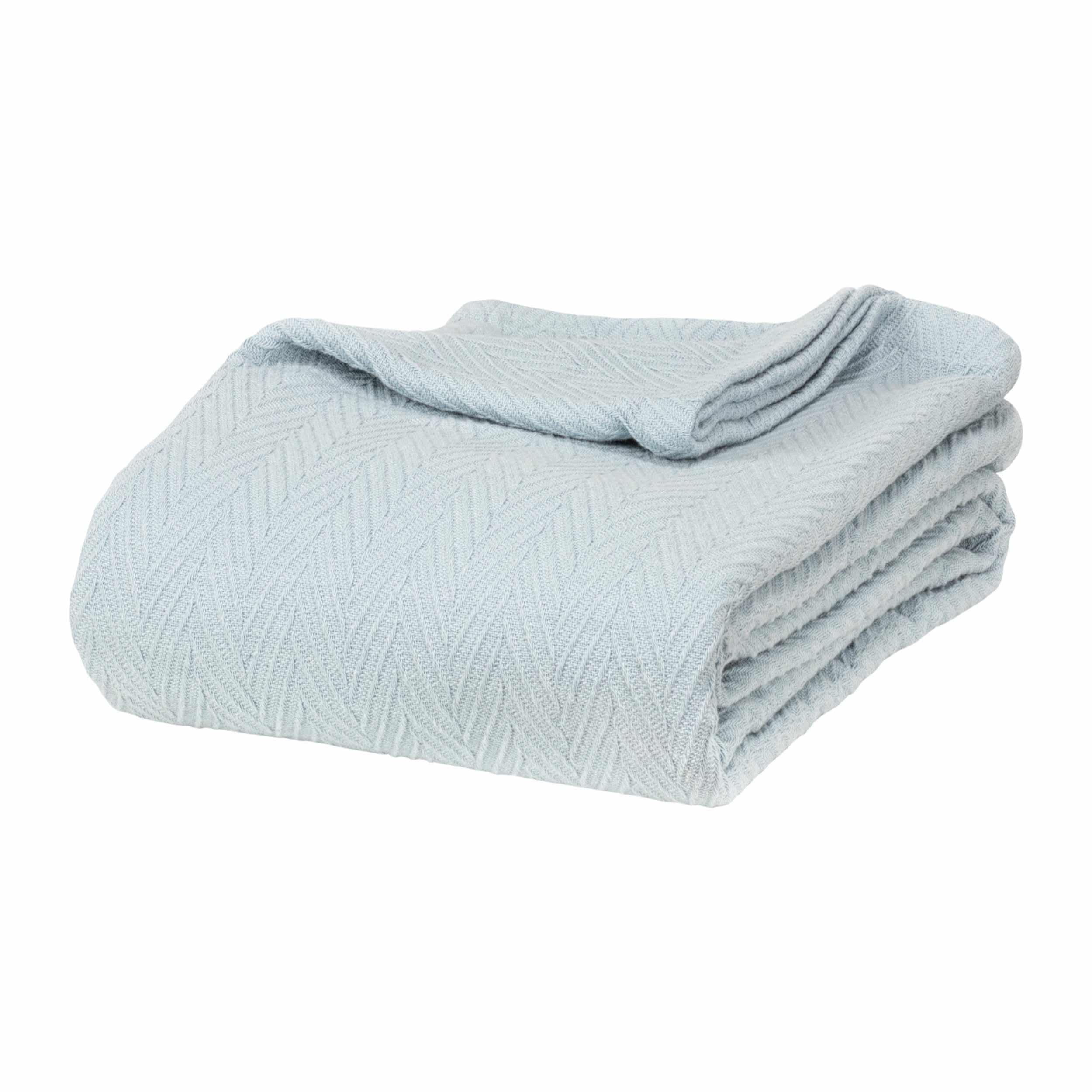Metro All-Season 100% Cotton Thermal Woven Blanket Light Blue / Full ...