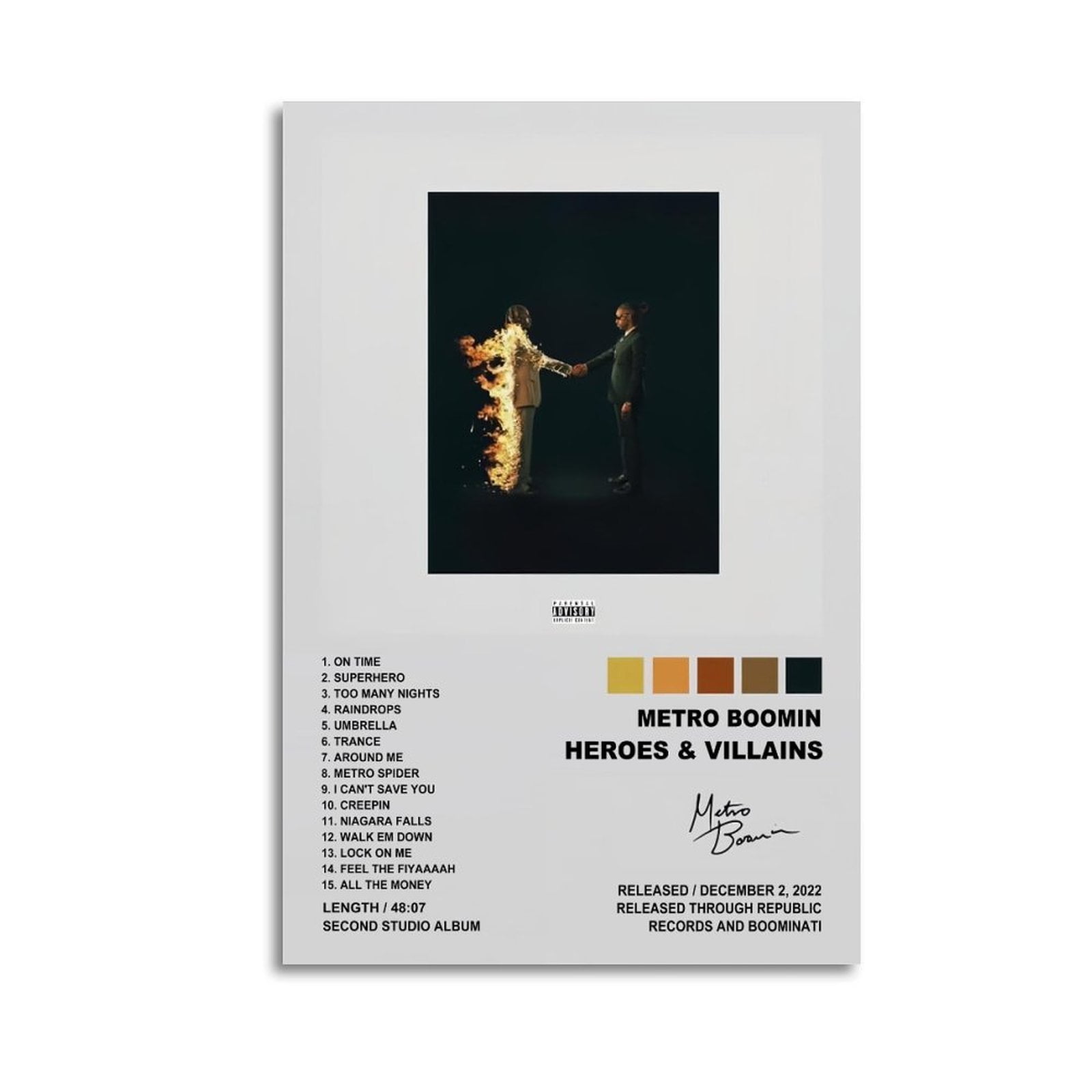 Metro Boomin Poster Heroes & Villains Album Canvas Art Wall Decor ...