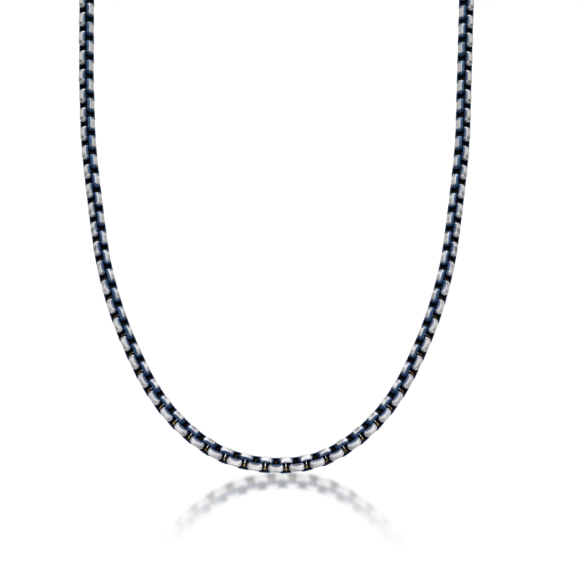Metro Jewelry Stainless Steel 5 MM Box Chain Necklace for Men with Blue ...