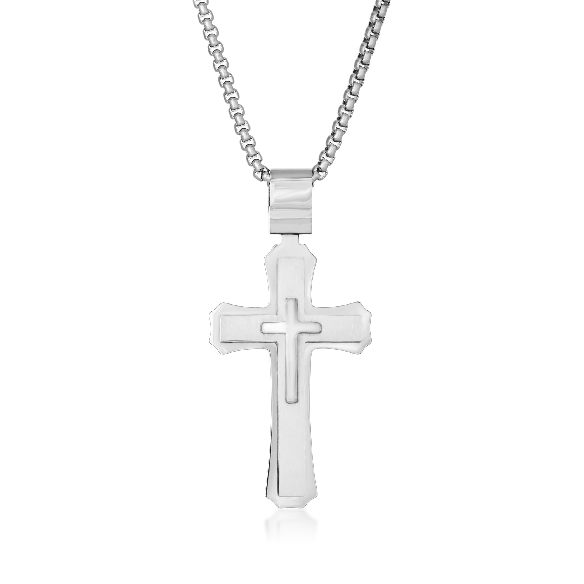 Metro Jewelry Stainless Steel Large Three Layer Cross Pendant - 24 Inch ...
