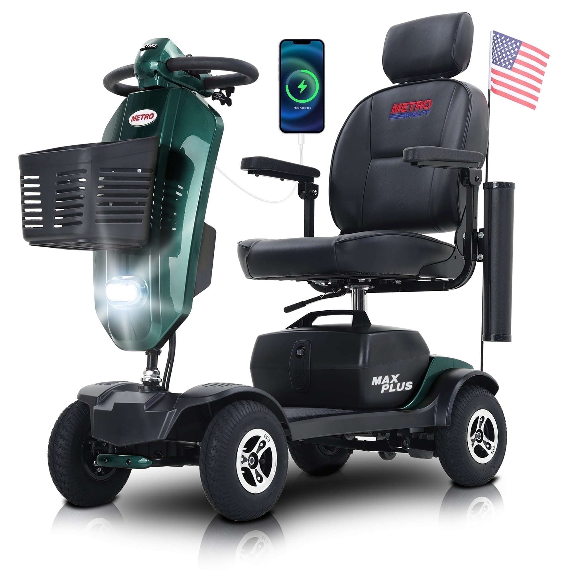 Metro Mobility Secure 4-Wheel Mobility Scooter with Adjustable, Folding ...