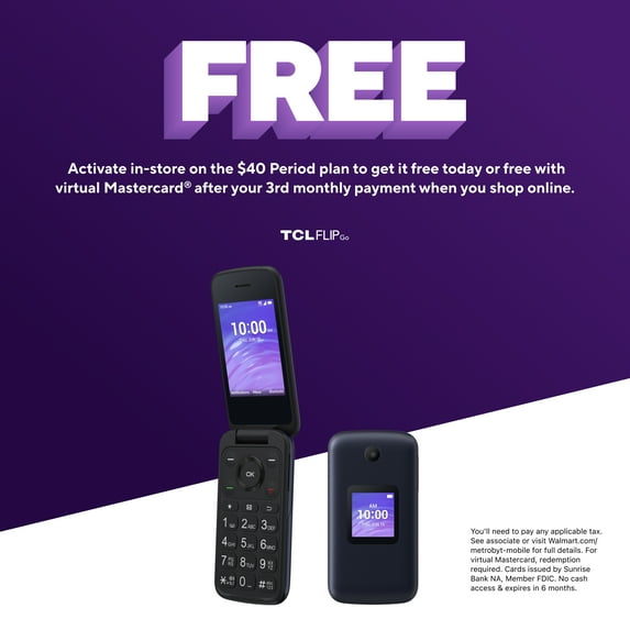 TCL Flip Go, 16GB Blue, Prepaid Flip Phone with 4G LTE, Dual Displays ...