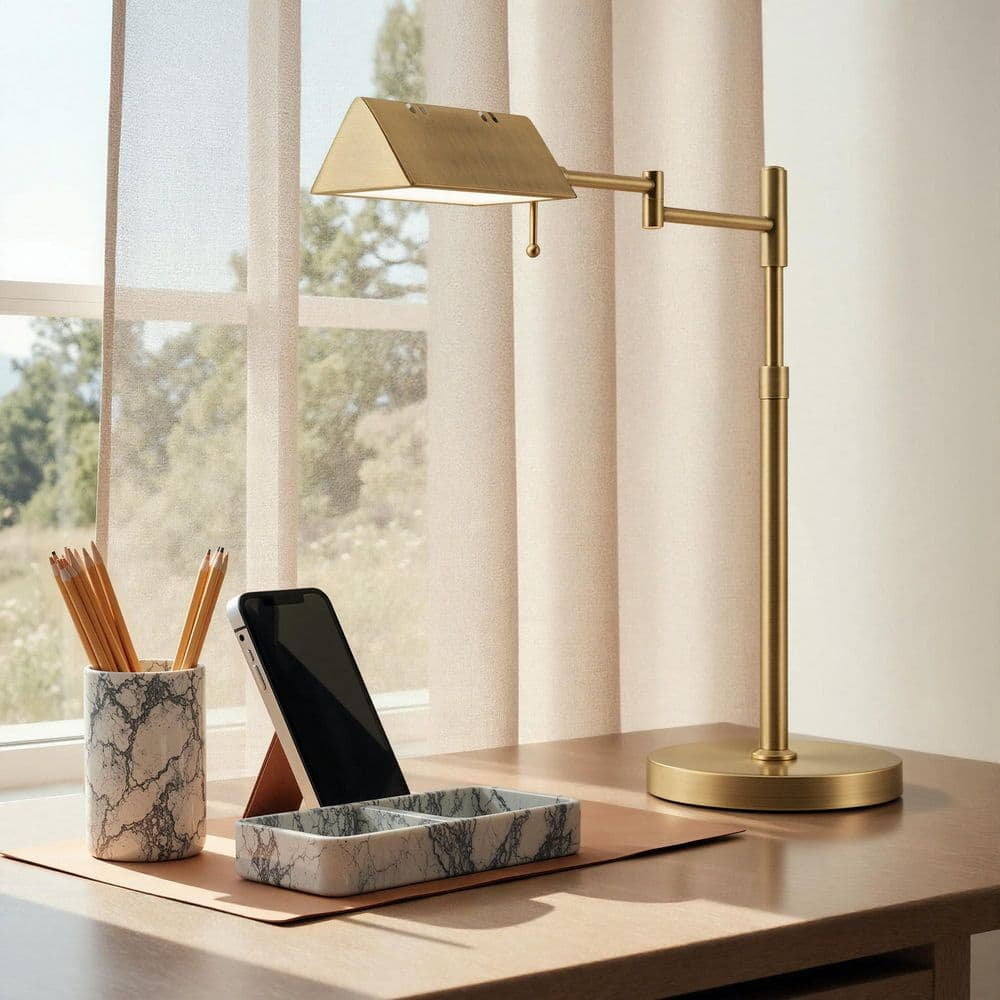 MetroBeam 22 in. Antique Brass Dimmable LED Swing Arm Task and Reading ...