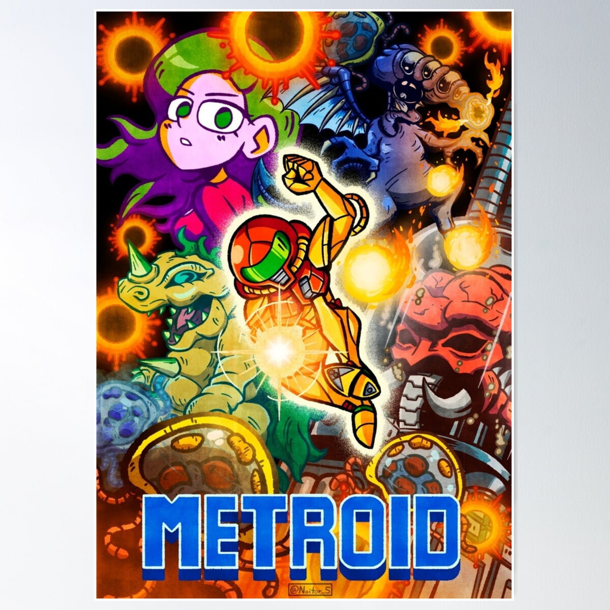 Metroid Nes Illustration Poster Wall Art, Modern Wall Decor For Living ...