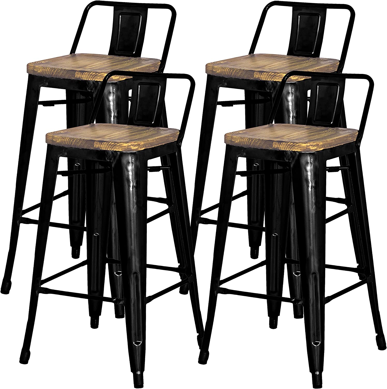 Metropolis Metal Low Back Stool 30" Wood Seat Indoor/Outdoor Ready ...