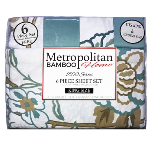 Metropolitan Bamboo Home 6 Piece Sheet Set Blue Floral Design Blue Size ...