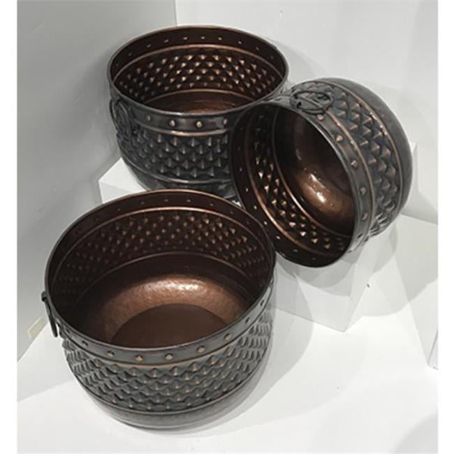 Metrotex Designs 52027 Diamond Stud Planters, Antique Copper - Set of 3 ...