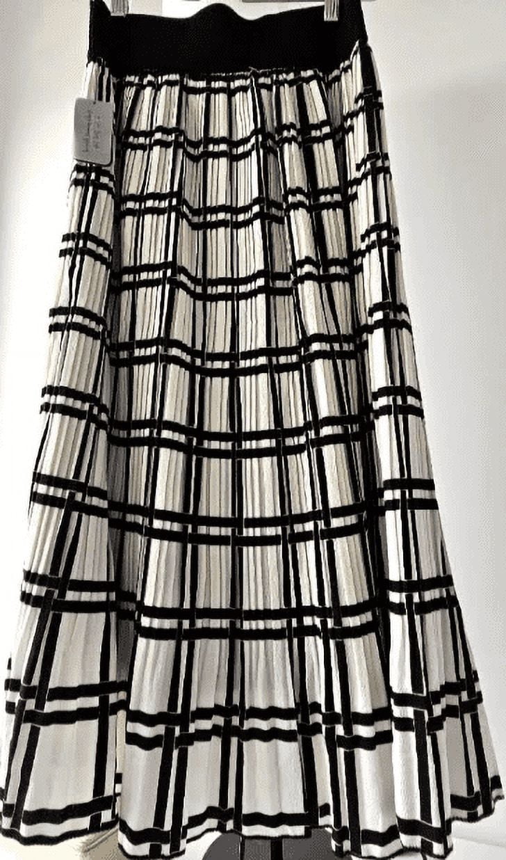 Metrowear High Waist Black & White Flowy Pleated Window Pane Print Midi ...