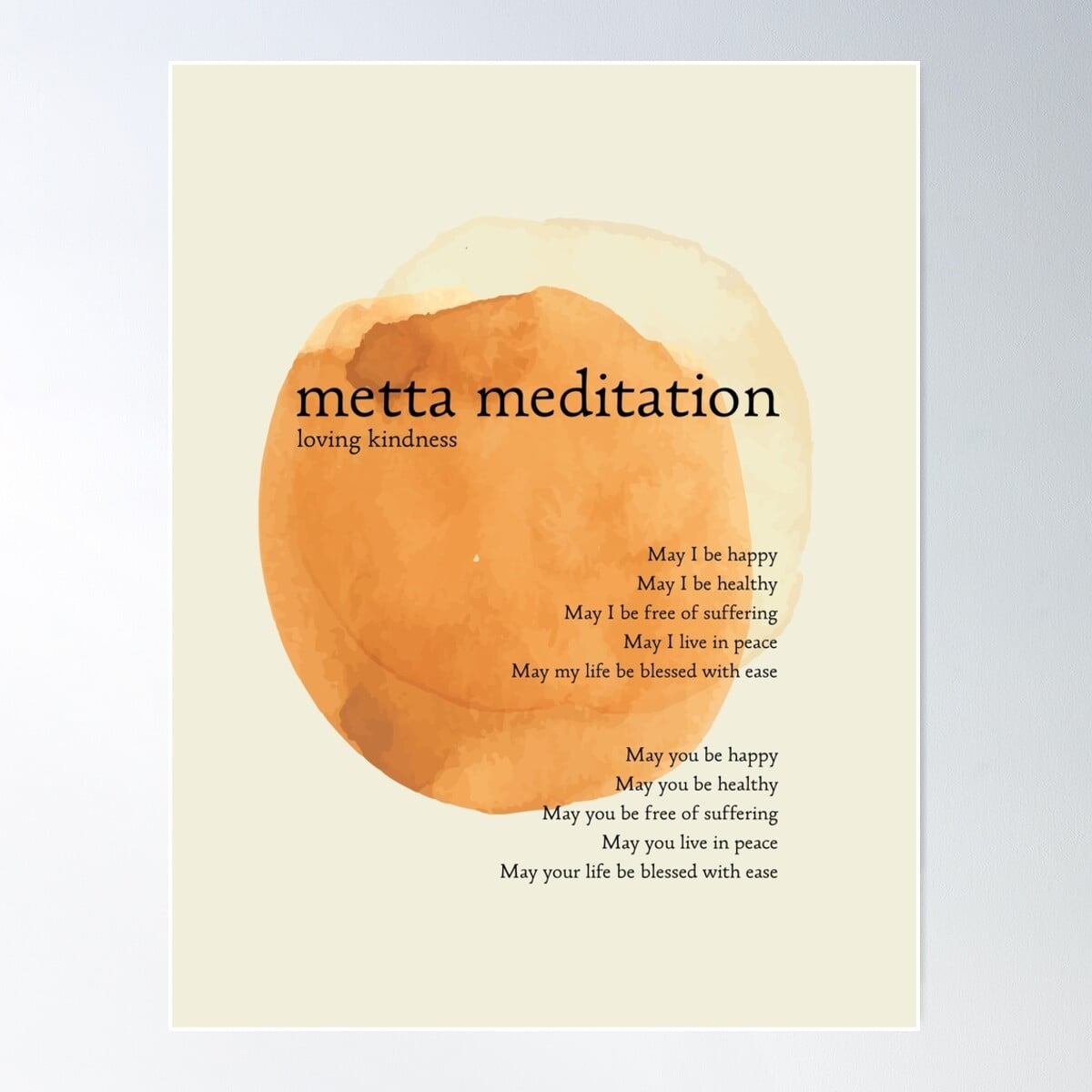 Metta Meditation Orange Loving Kindness Poster Wall Art, Modern Wall ...