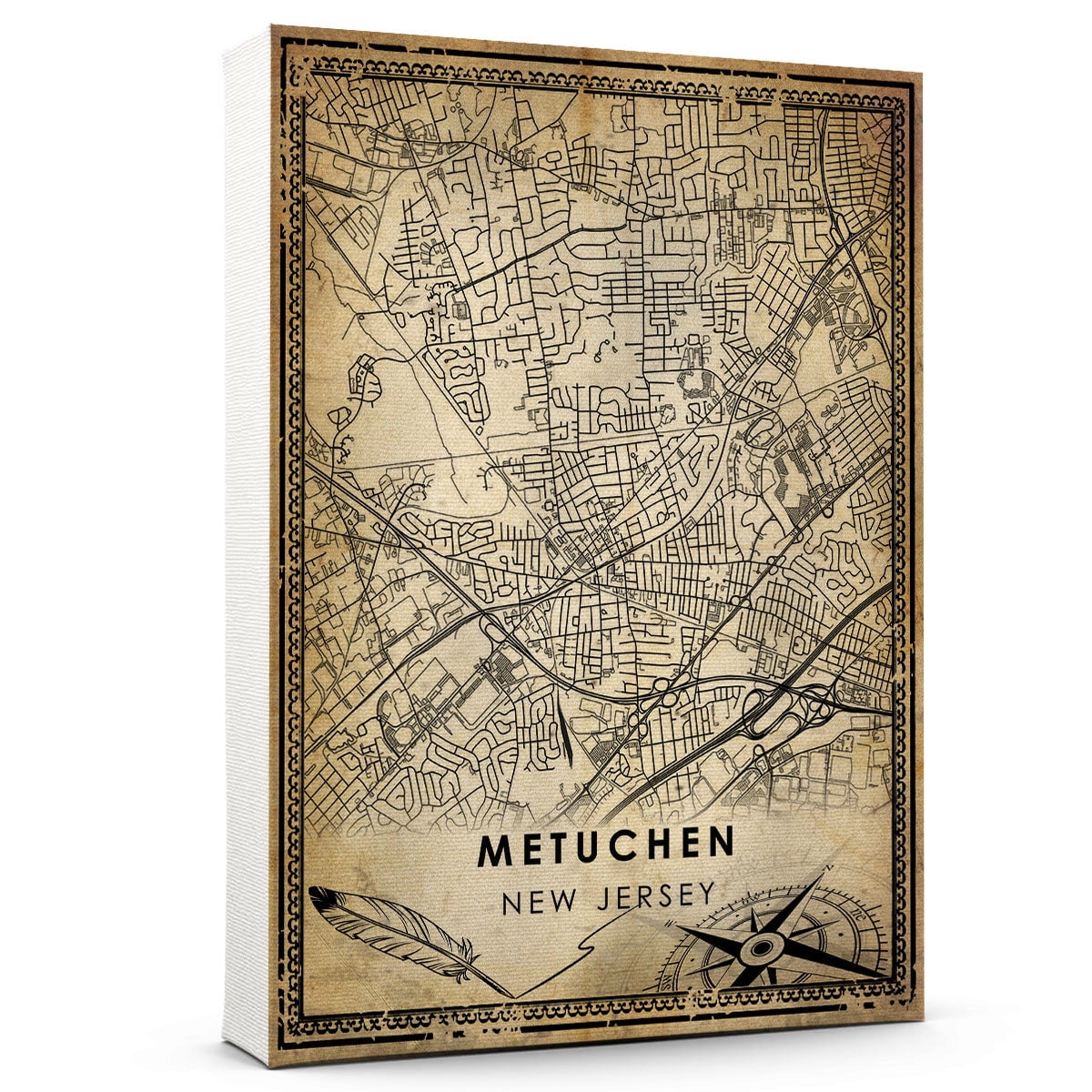 Metuchen Vintage Map Prints Canvas, New Jersey Map Art Canvas, Canvas ...