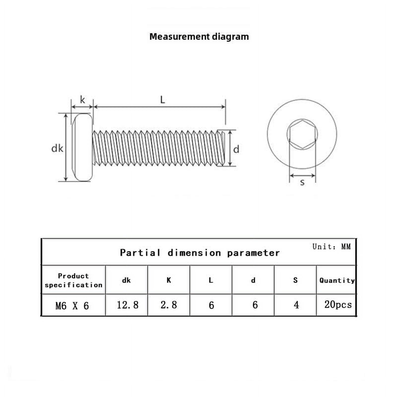 Metuja M6-1.0 x 6mm,20-Pack Silver Flat Head Hex Socket Cap Screw Bolts ...