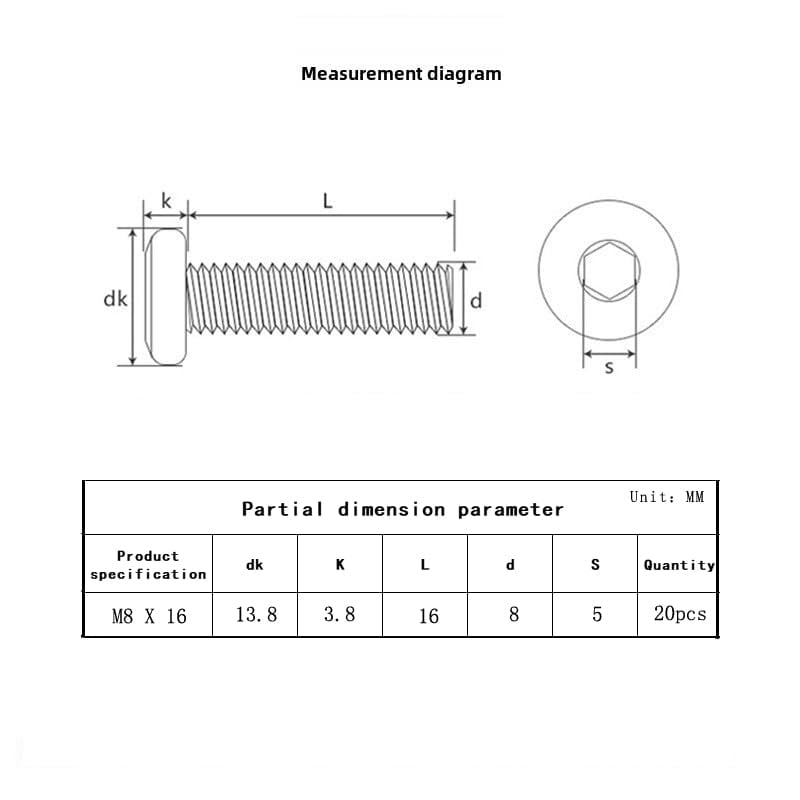 Metuja M8-1.25 x 16mm,20-Pack Silver Flat Head Hex Socket Cap Screw ...