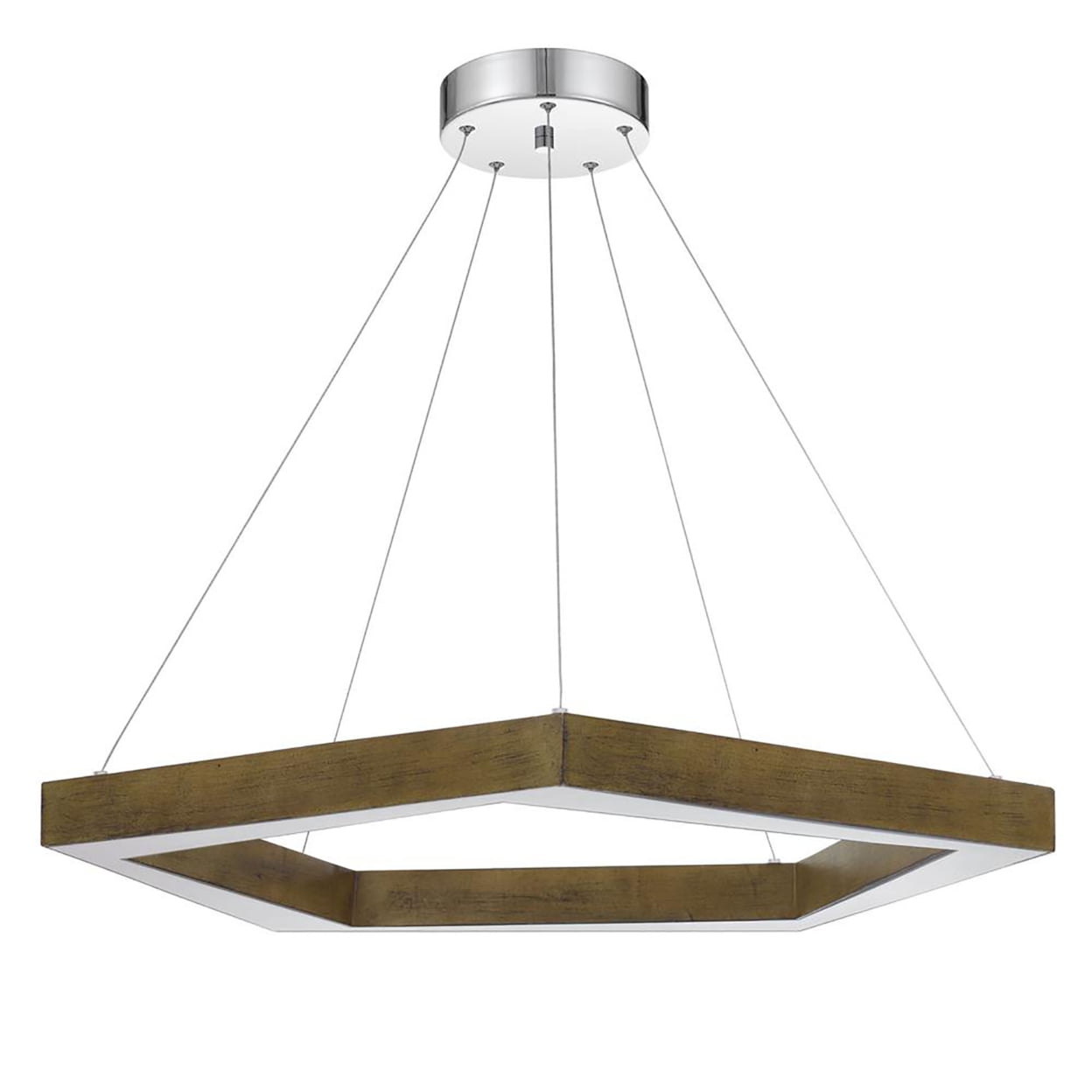 Metz Dimmable Integrated Led Polygon Pine Wood Pendant Fixture. 38W ...