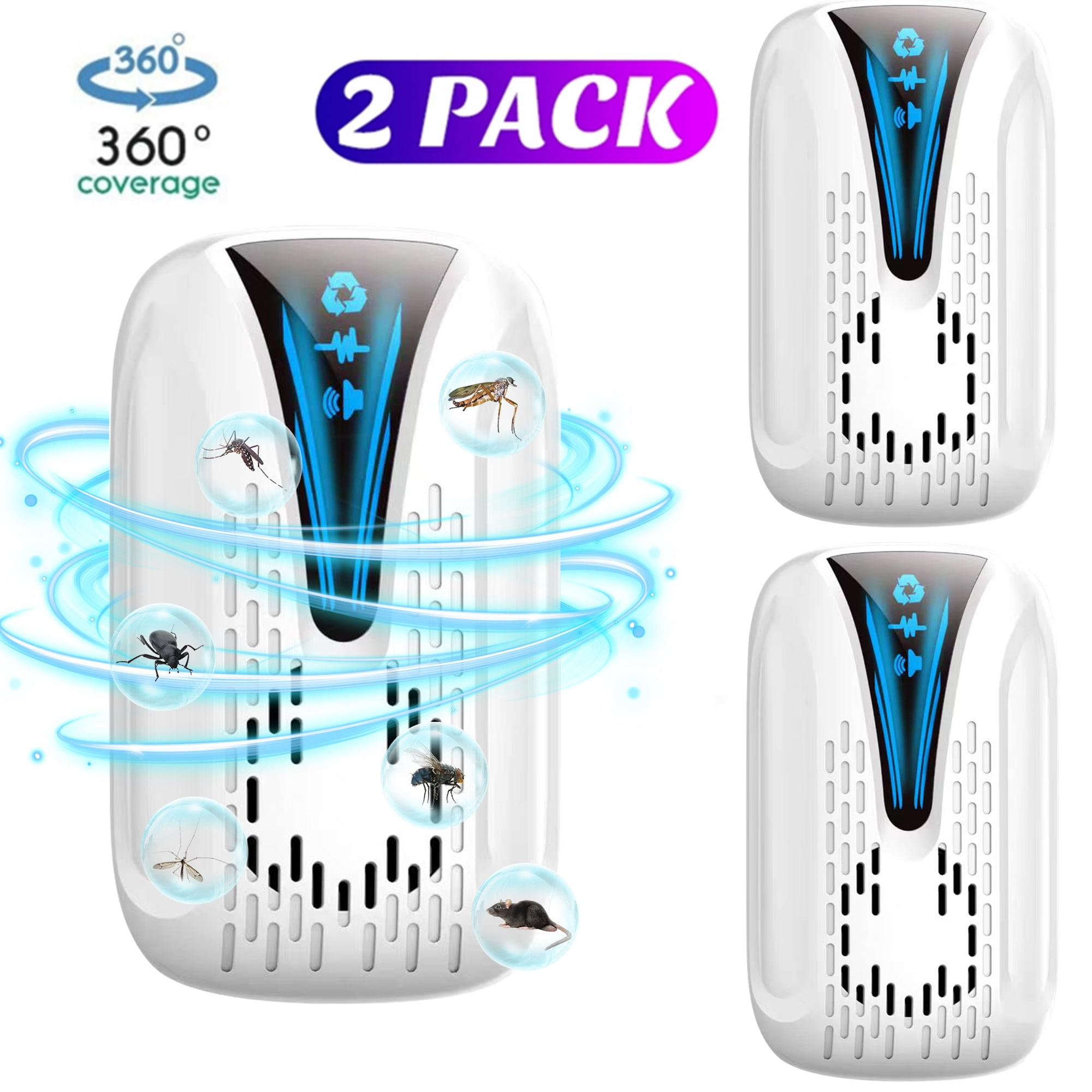 Meuvax Ultrasonic Pest Repeller, 2 Pack Insect Repellent, Indoor Use ...