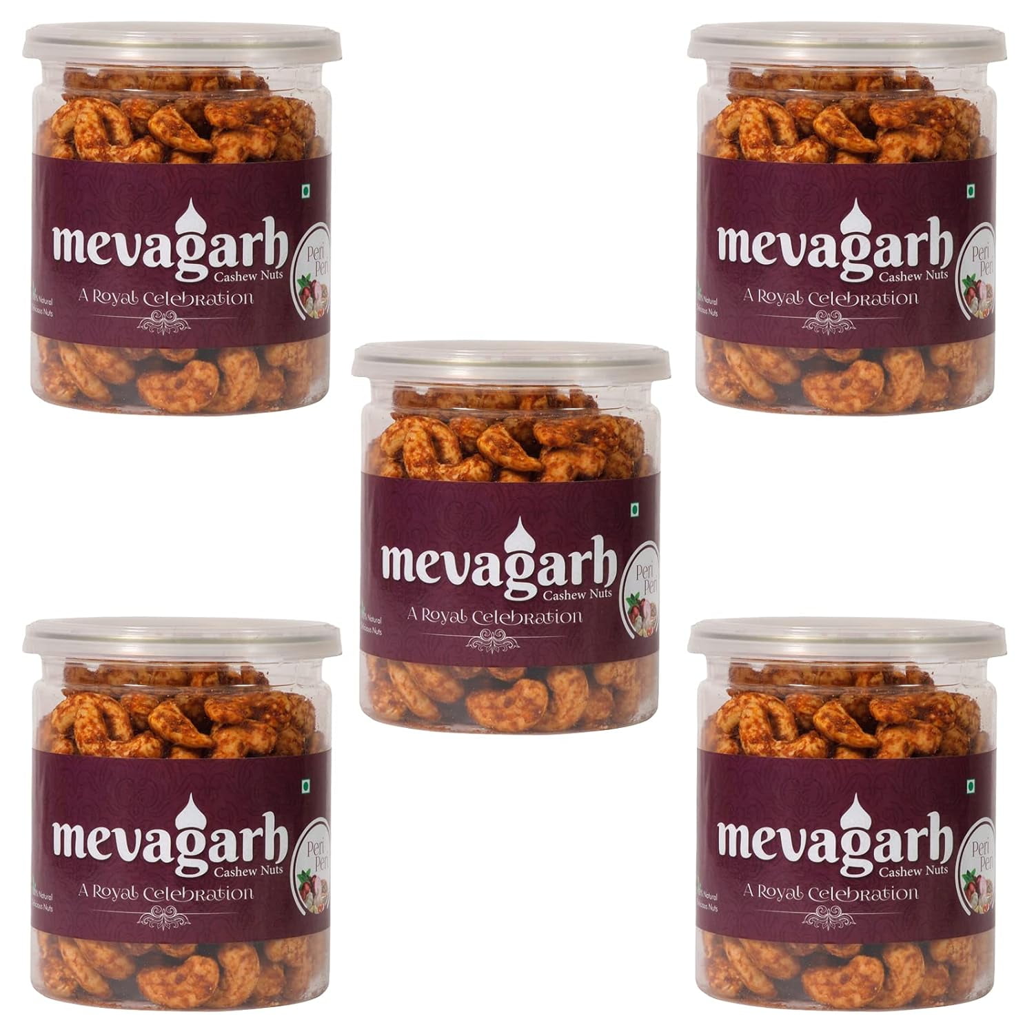 Mevagarh Peri Peri Flavoured Cashews Nuts (200g X5) | Salted, Non Fried ...