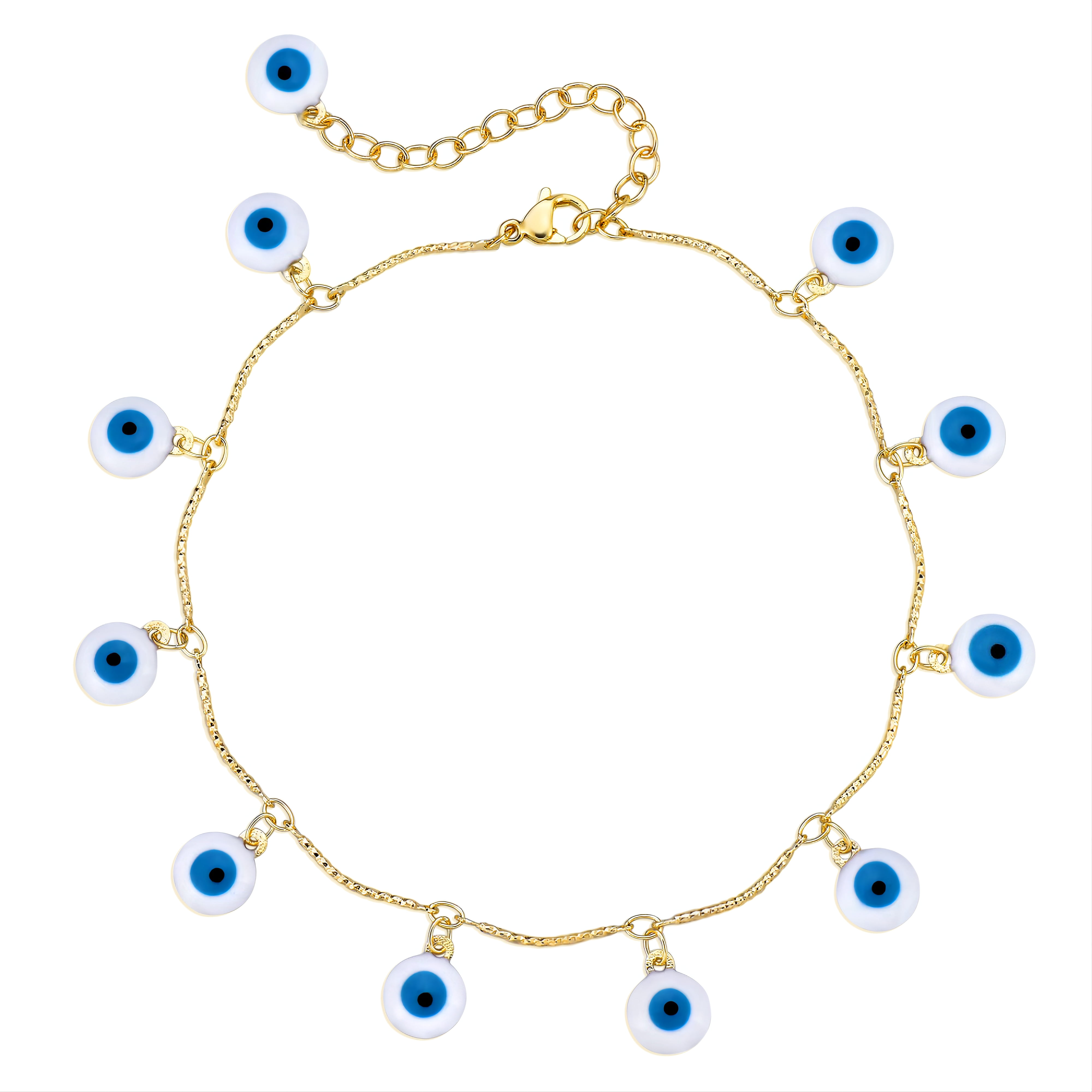 MEVECCO Evil Eye Dangle Anklet 14K Gold Plated Summer Simple Jewelry for Women