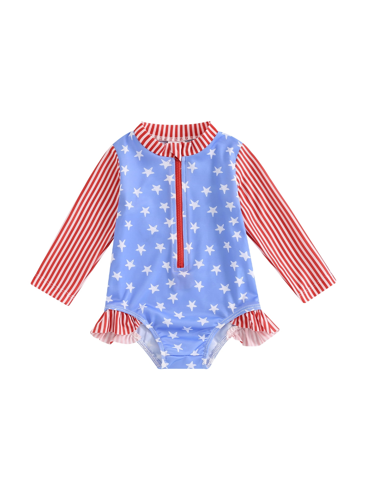 Mevireiy 4th of July Baby Girls Rash Guard Swimsuit Long Sleeve Stars Striped Zipper Swimwear ...