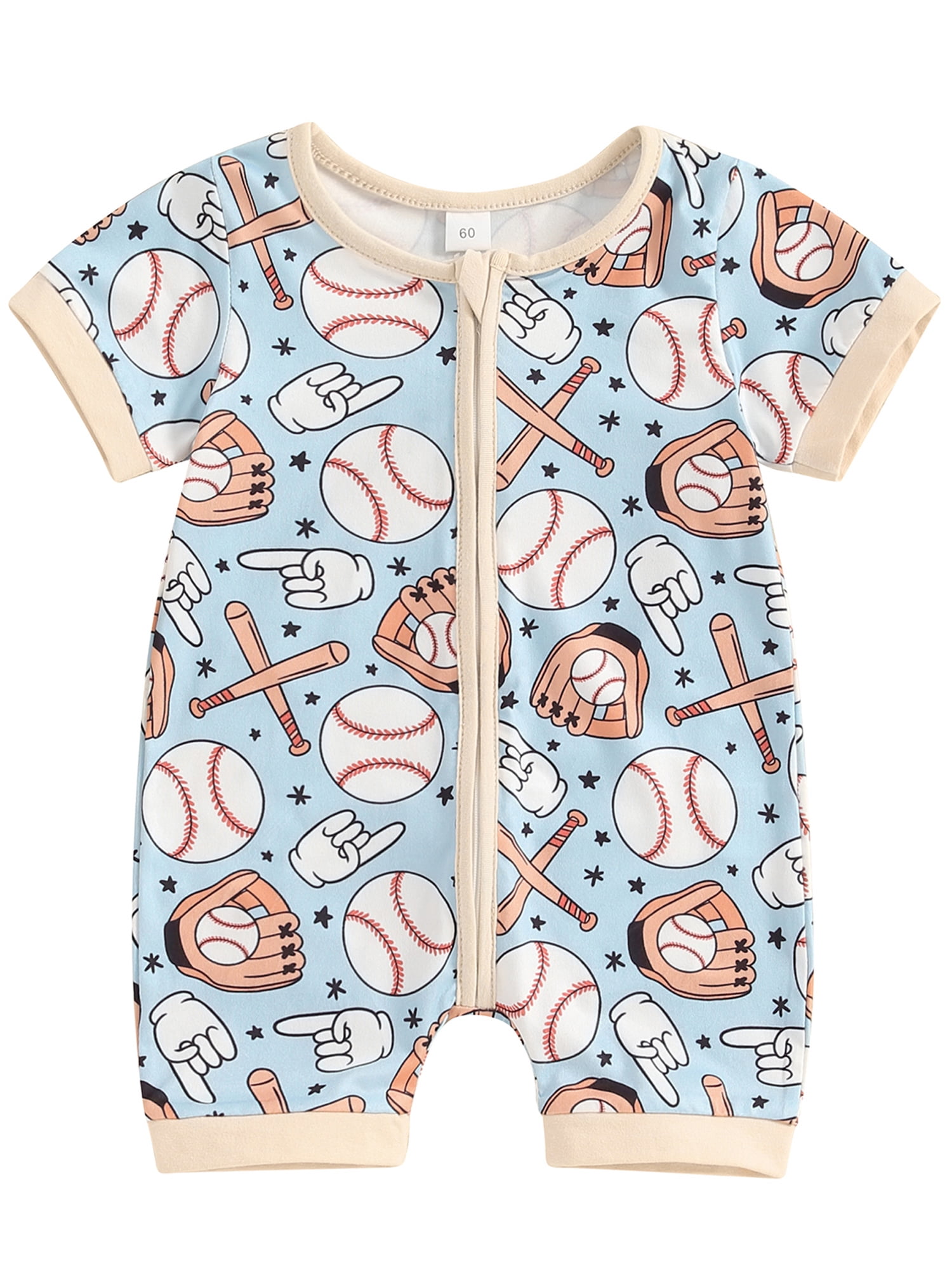 Mevireiy Baby Boy Girl Jumpsuit Short Sleeve Baseball Print Zip Up One Piece Romper Shorts ...