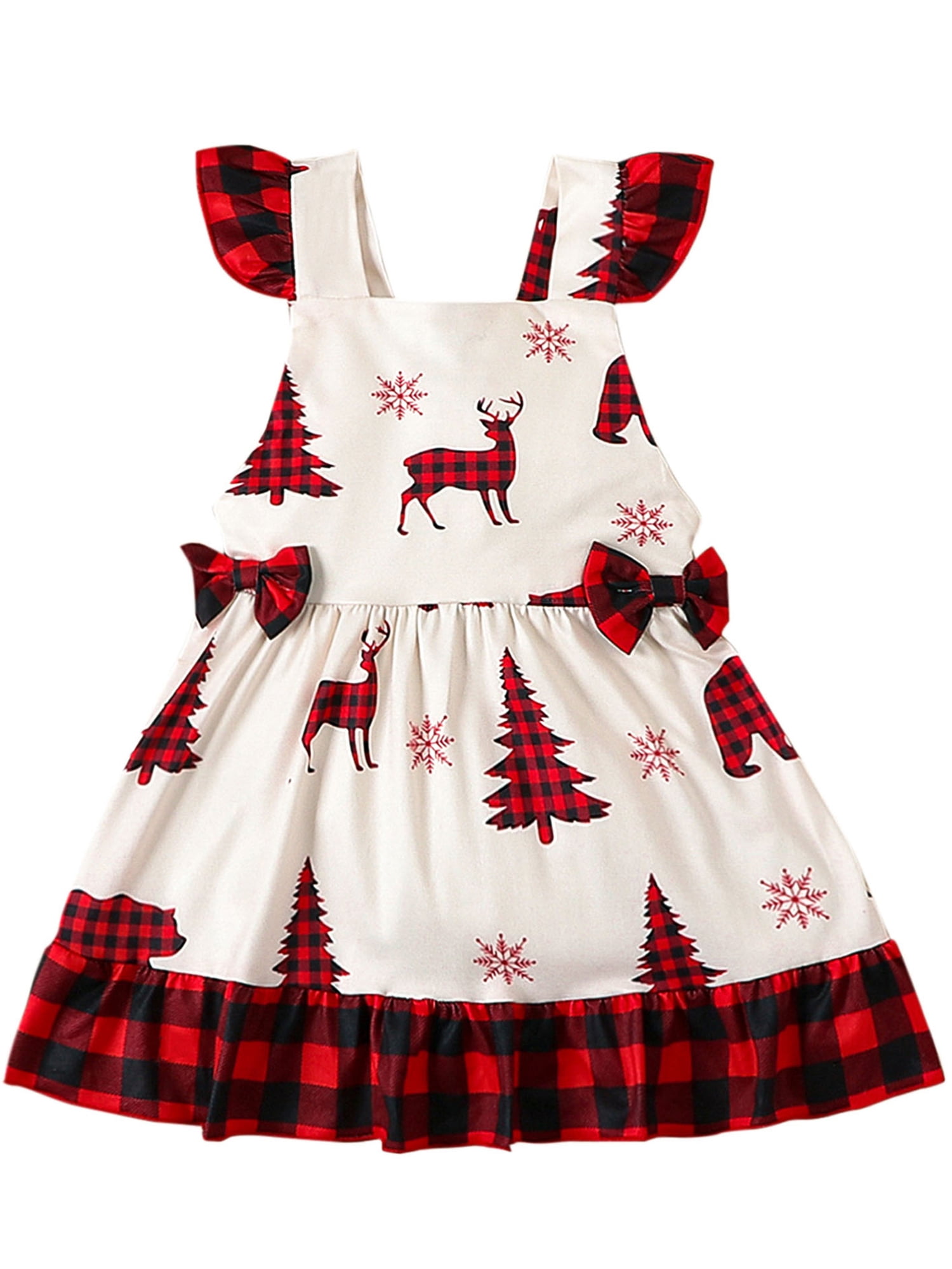 Mevireiy Baby Christmas Halter Dress Reindeer Bow-knot Princess Party ...