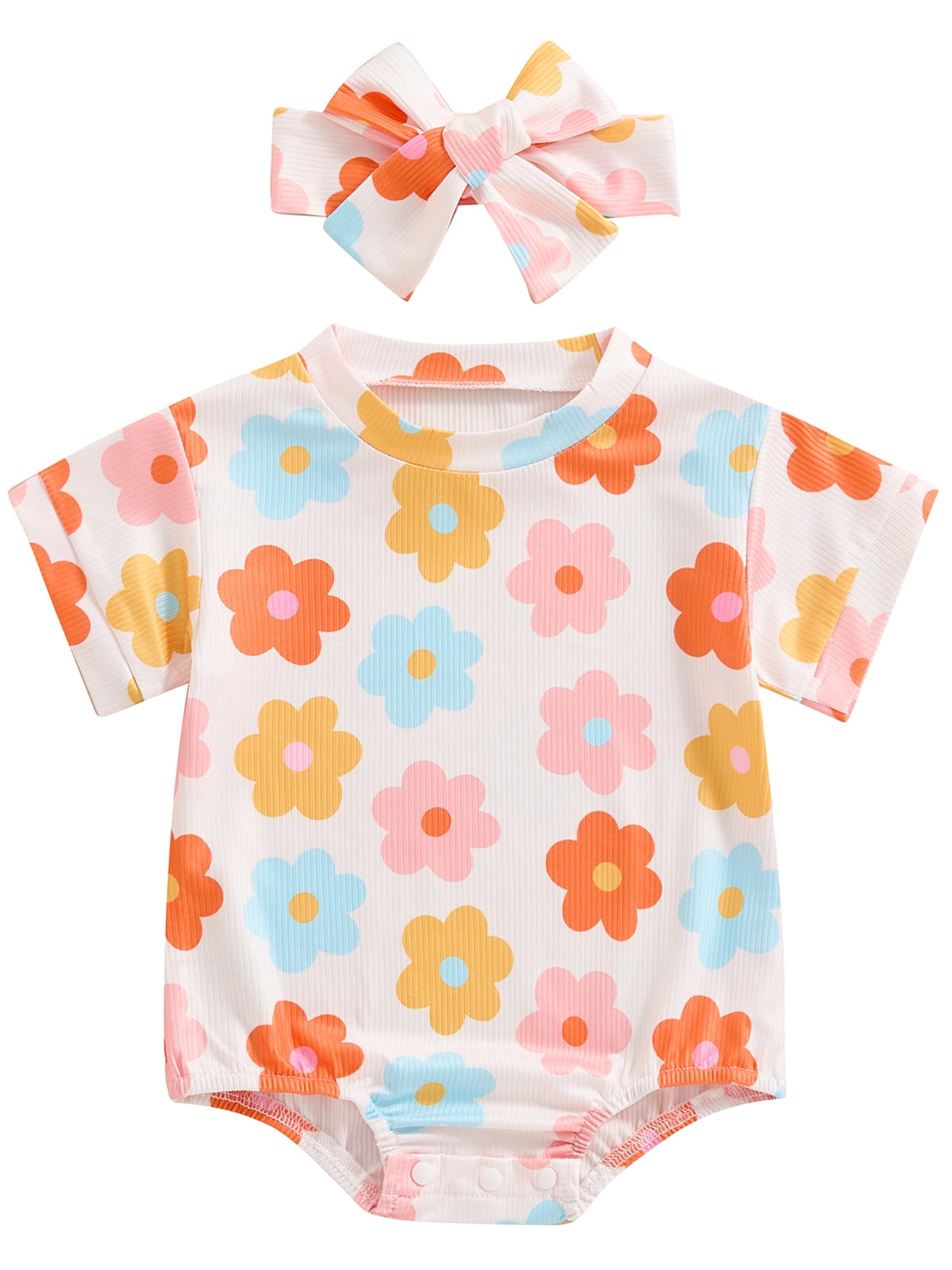 Mevireiy Baby Girl Bubble Romper Short Sleeve Floral Print Cute Summer One Piece Bodysuit ...