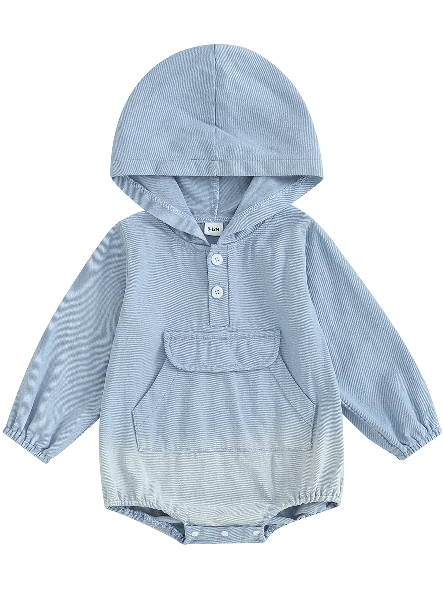 Mevireiy Baby Girl Denim Hooded Bubble Romper Long Sleeve Bodysuit with Big Pocket, Blue, 9-12 ...