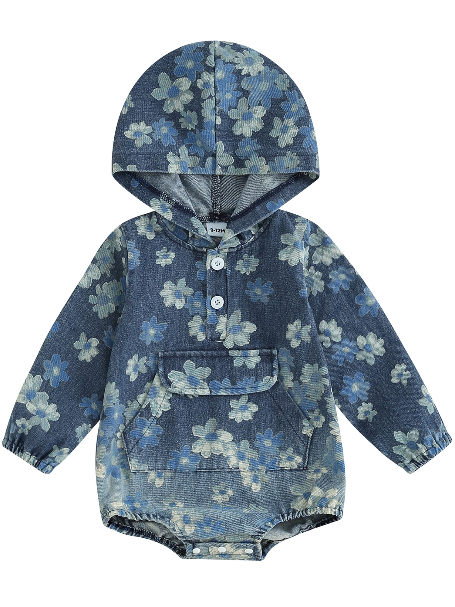 Mevireiy Baby Girl Denim Hooded Bubble Romper Long Sleeve Bodysuit with Big Pocket, Multi-color ...