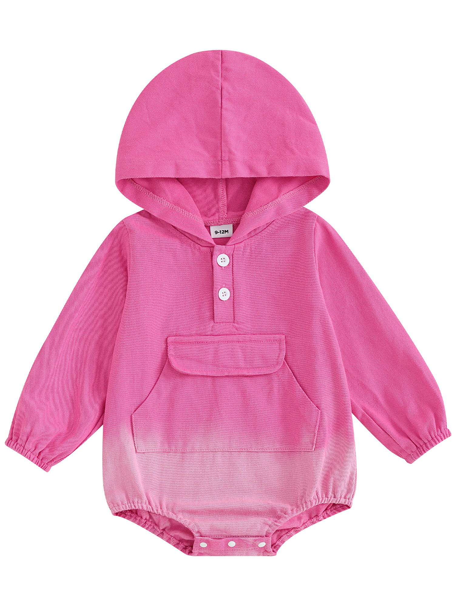 Mevireiy Baby Girl Denim Hooded Bubble Romper Long Sleeve Bodysuit with Big Pocket, Pink, 6-9 ...