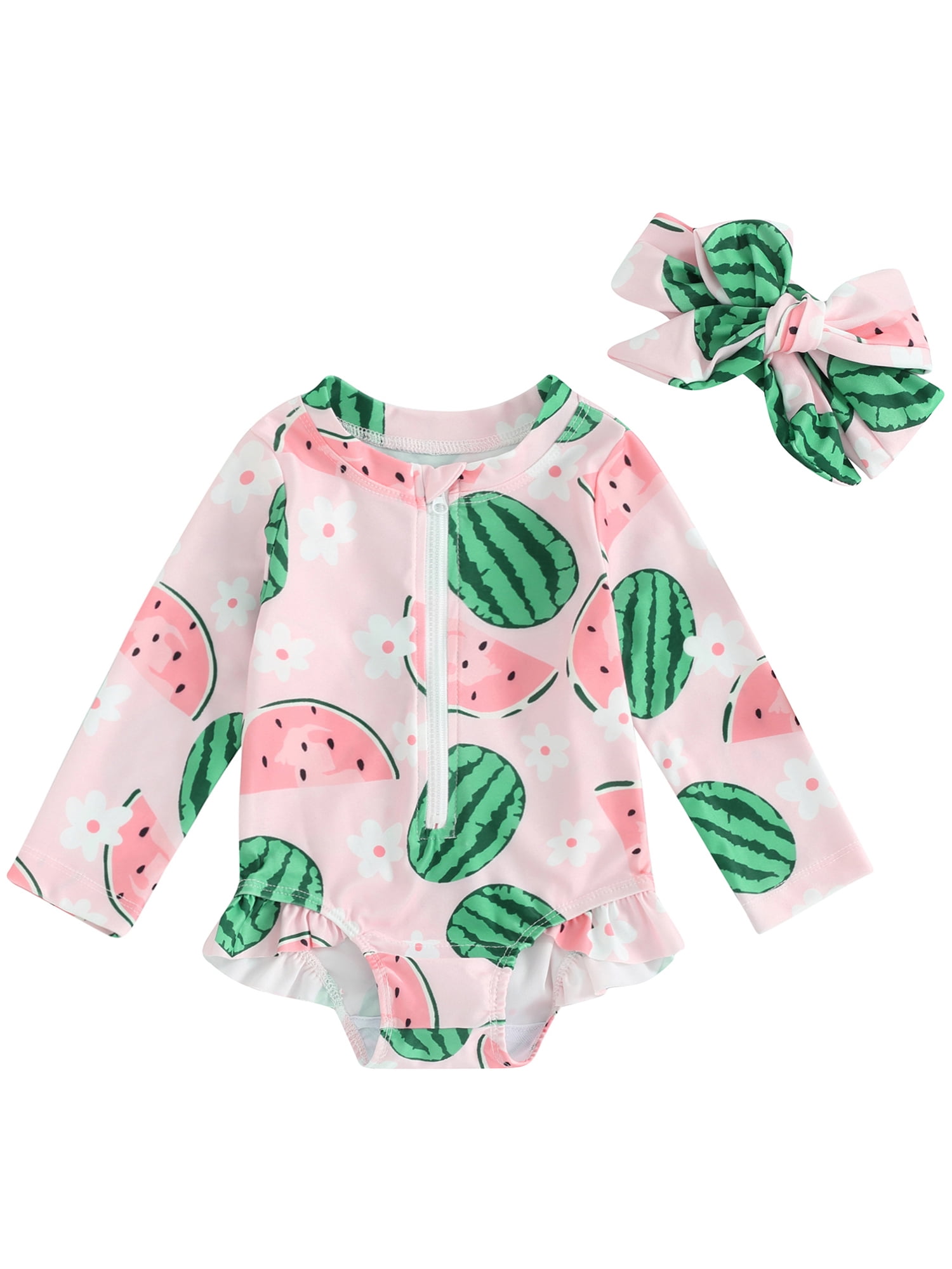 Mevireiy Baby Girl One Piece Swimsuit Floral Long Sleeve Zipper Rash ...