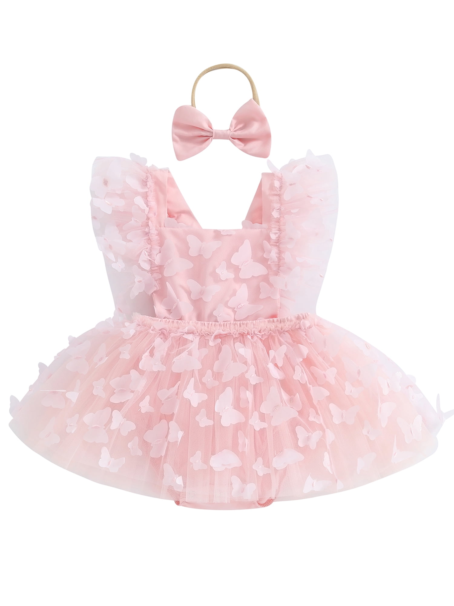 Mevireiy Baby Girl Romper Dress 3D Butterfly Fly Sleeve Tulle Skirt Hem Bodysuit Outfits, Pink ...