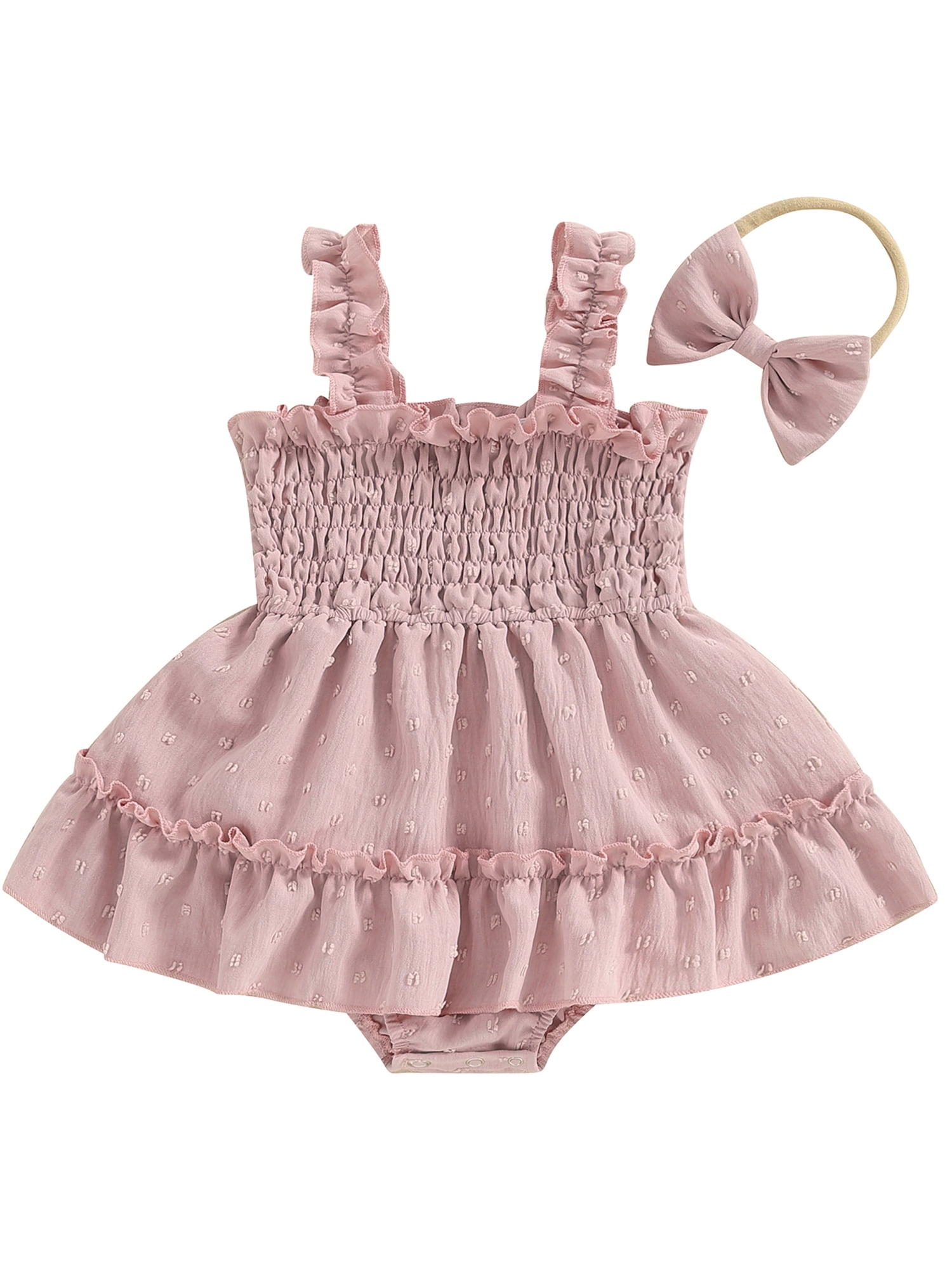 Mevireiy Baby Girl Ruched Sleevelss Halter Romper Dress Swiss Dots Skirt Hem Tutu Dresses, Pink ...