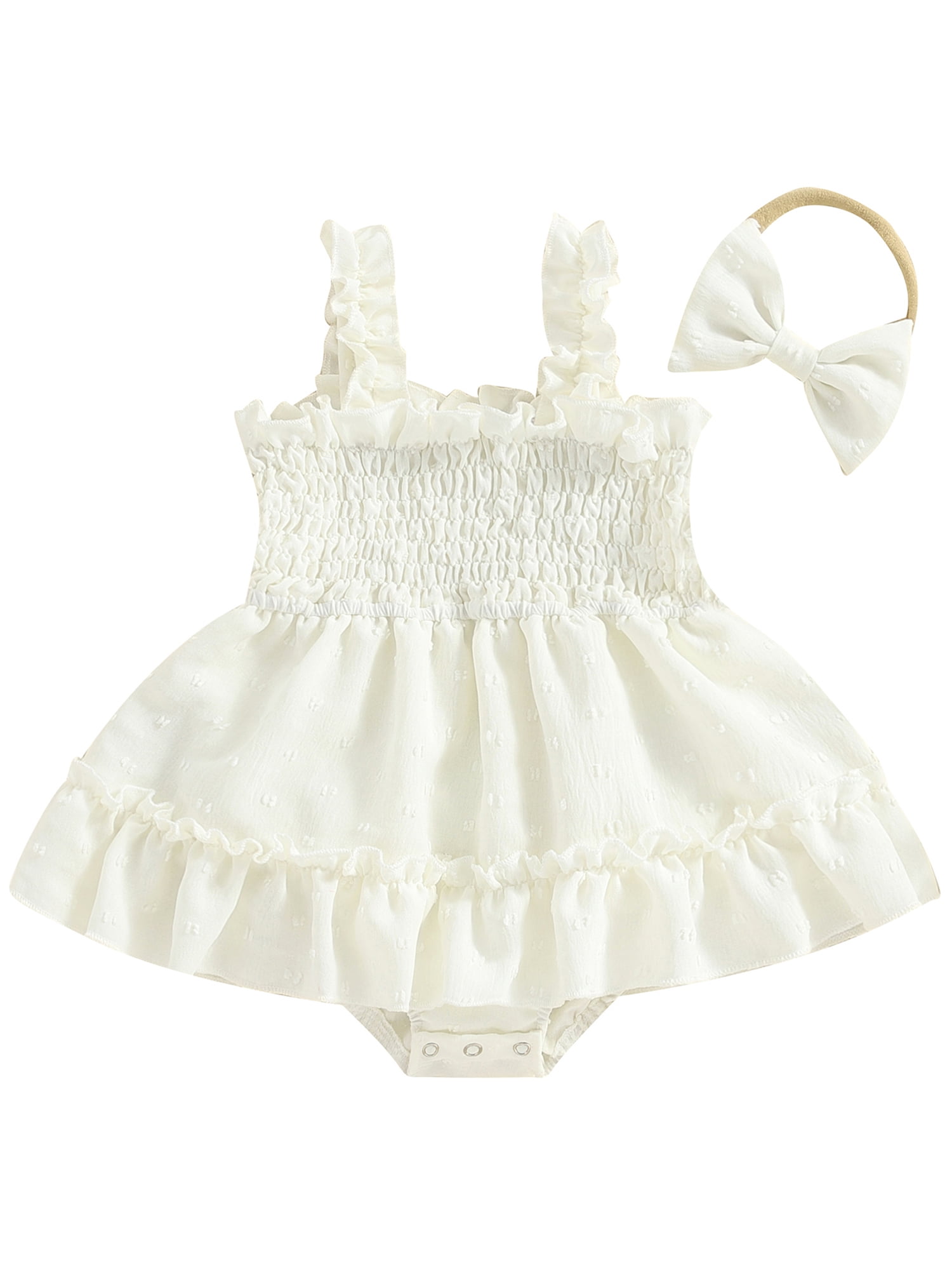 Mevireiy Baby Girl Ruched Sleevelss Halter Romper Dress Swiss Dots Skirt Hem Tutu Dresses, White ...